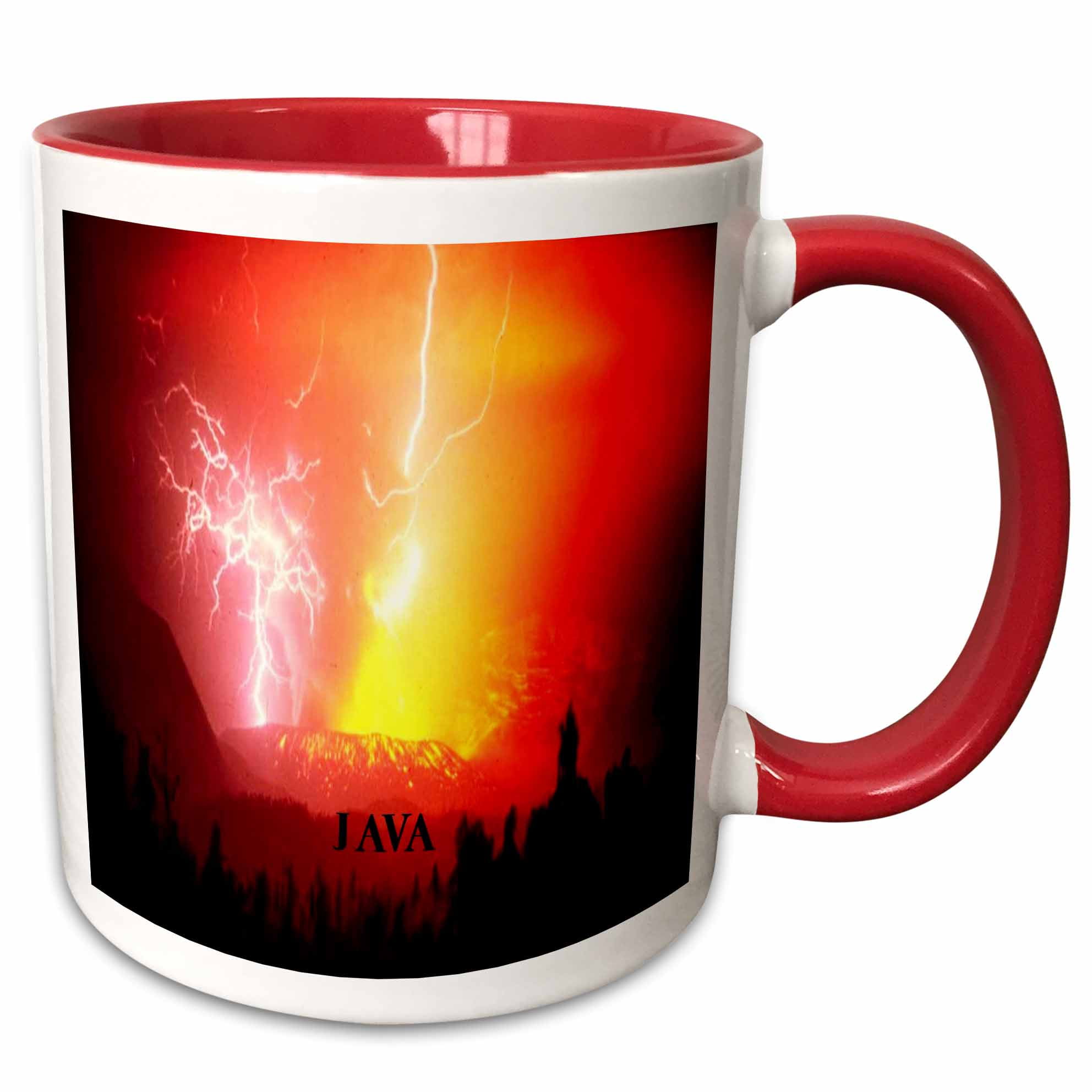 3drose, Lightning Bolts Hit a Volcano in Java, 15oz Two-tone Red Mug ...