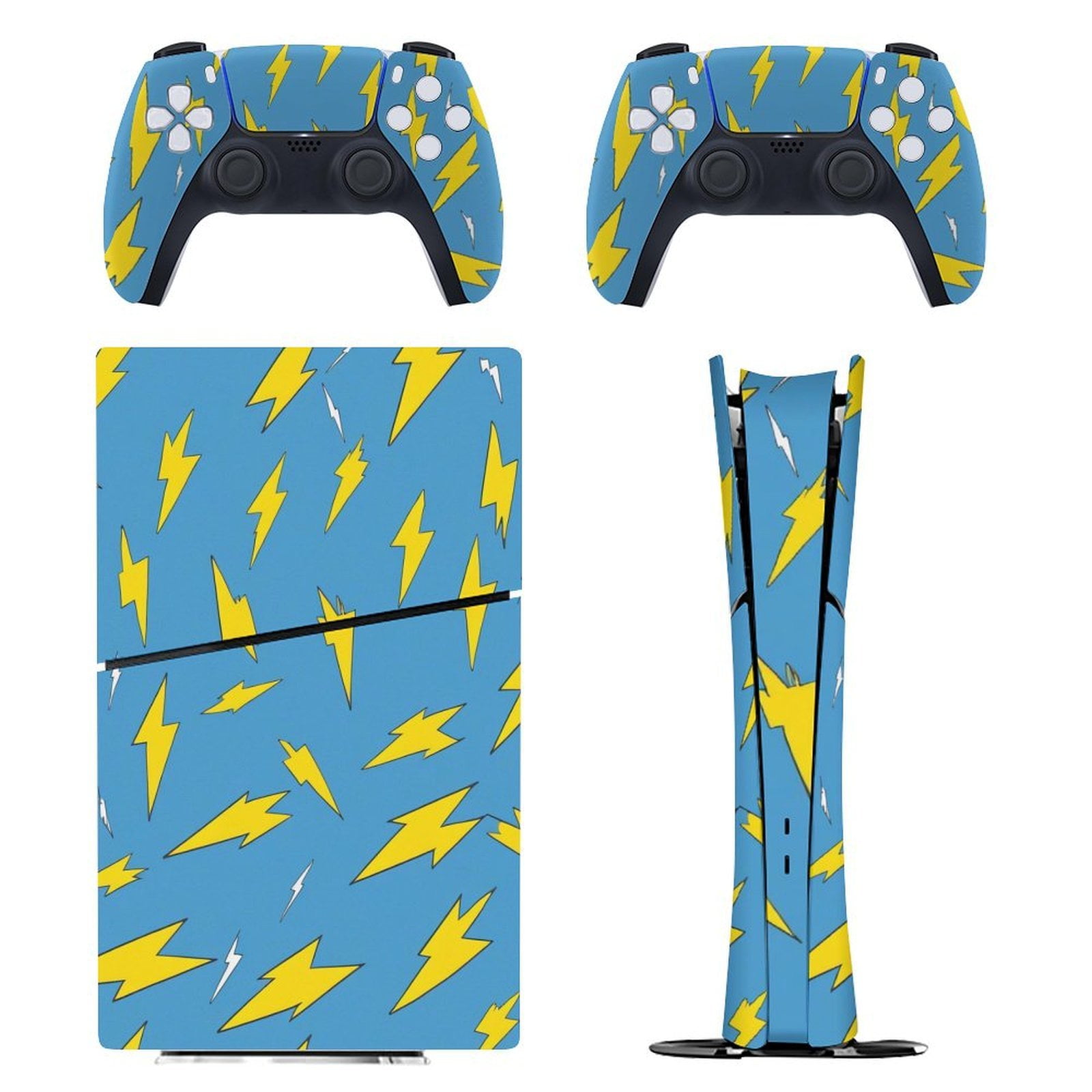 Lightning Bolts on A Bright Blue Console Skin Bundle for PS5 Pro Slim ...
