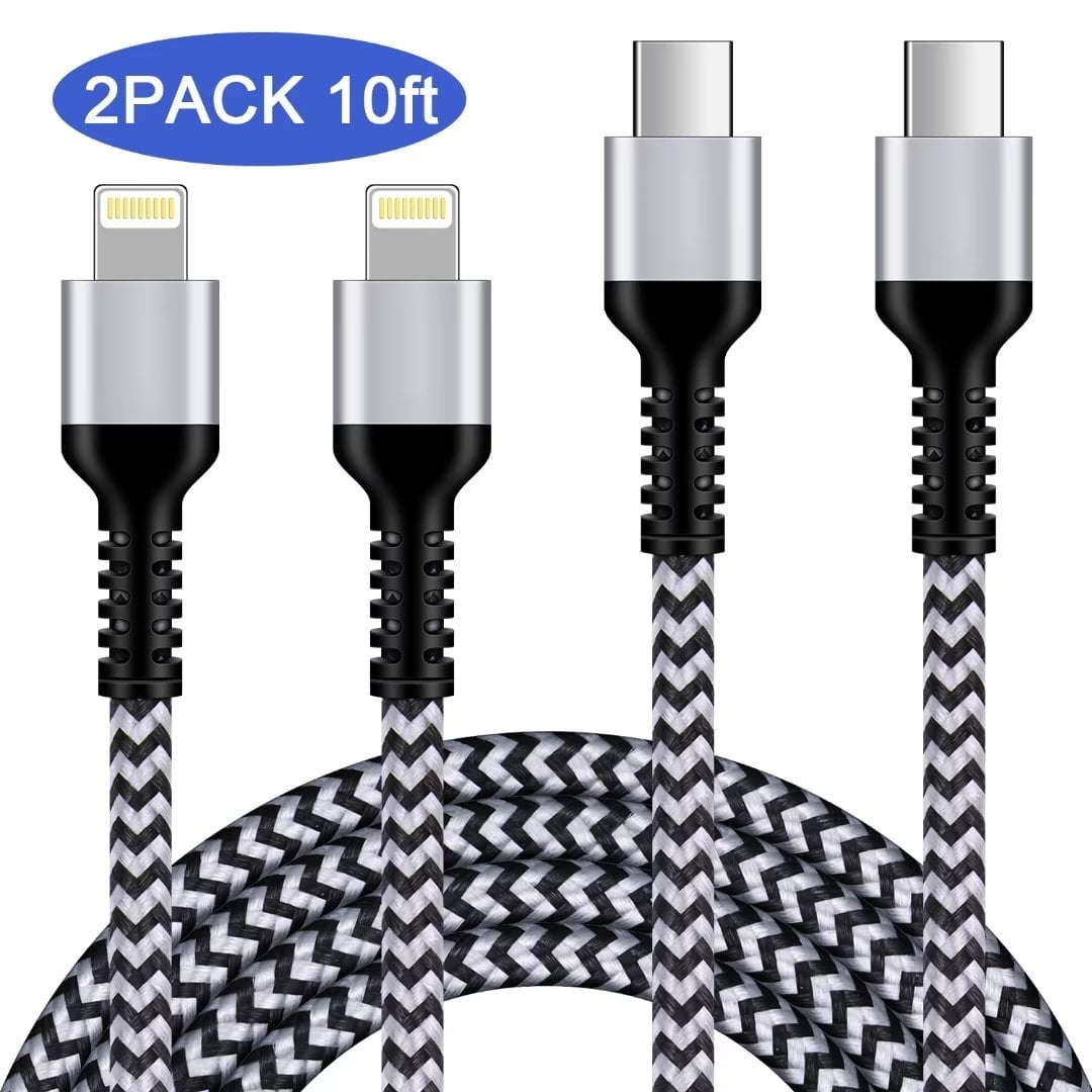 HAOANO 2PACK USB C iPhone Charger Cables 10ft,Nylon Braided Type C ...