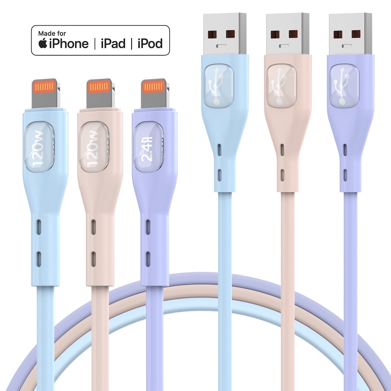 Lightning Charger Cable 3 Pack 6 FT, [Apple MFi Certified] Lightning ...