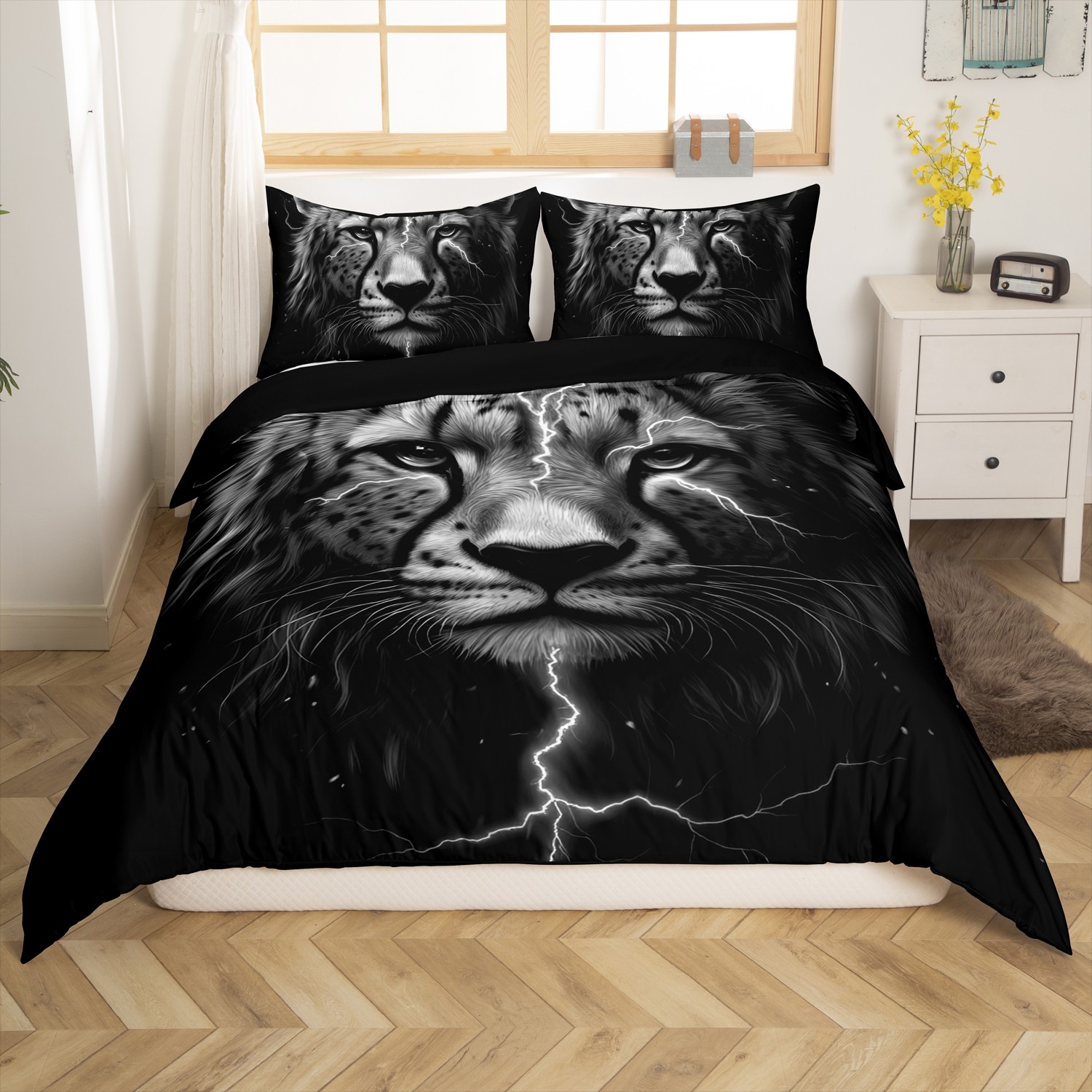 Lightning Cheetah Bedding Set Black Grey Jungle Wildlife Leopard ...