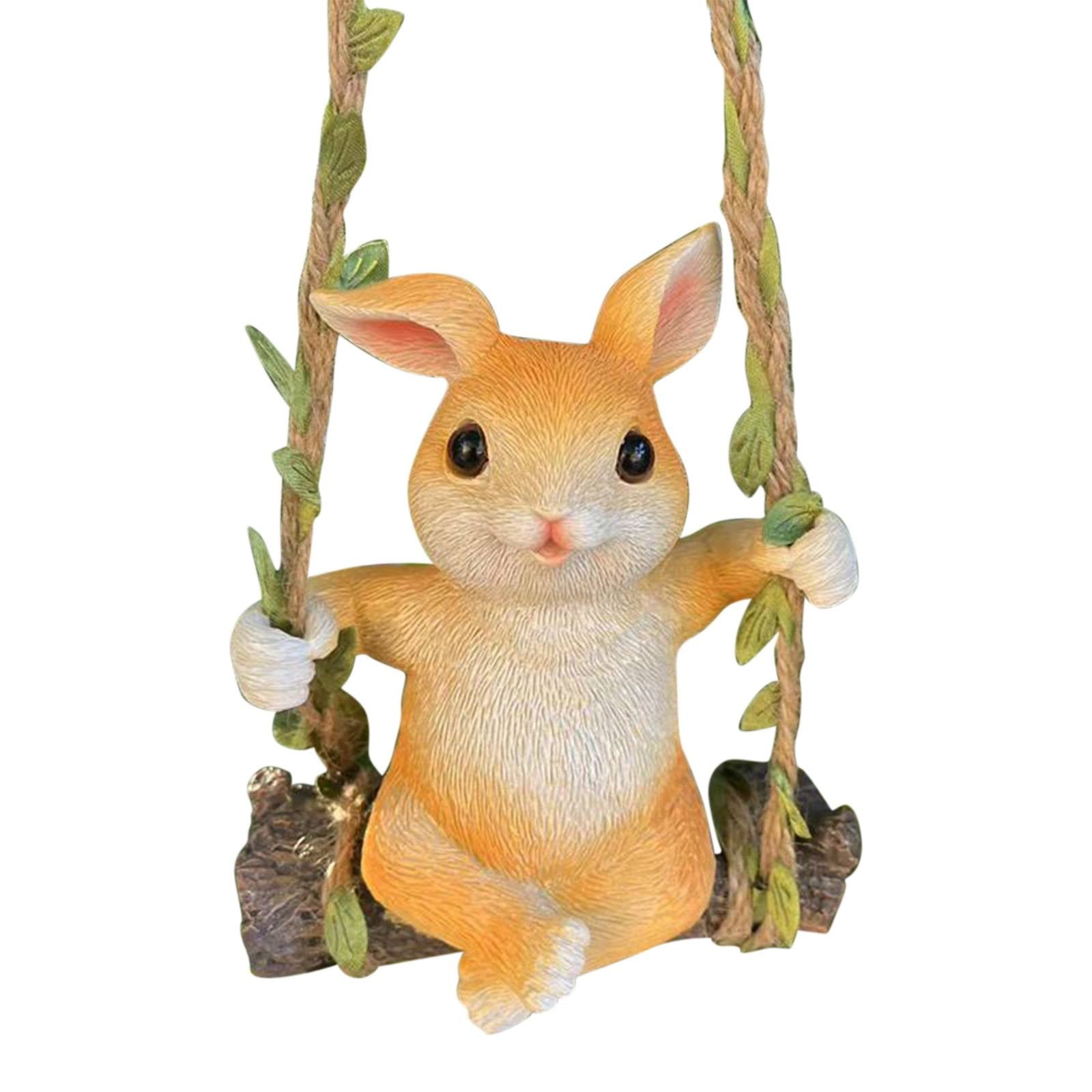 Lightning Deals! Garden Statue Swing Bunny Decor Garden Statue Outdoor ...