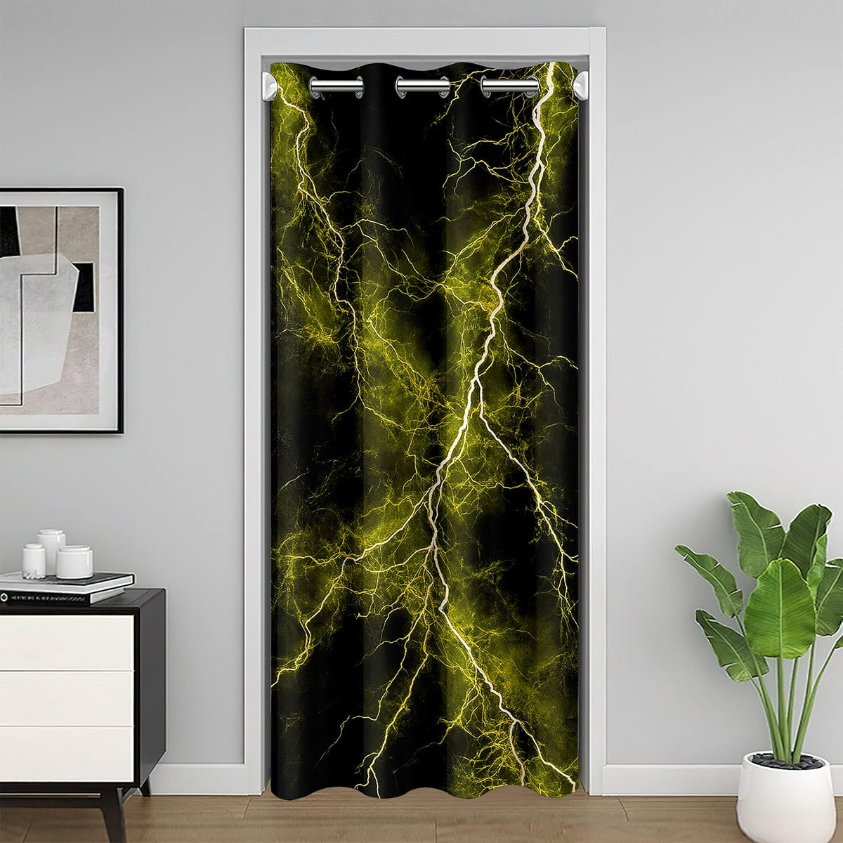 Lightning Doorway Curtain,Modern Yellow Lightning 3D Print Door Cover Curtain,Mysterious Sky ...