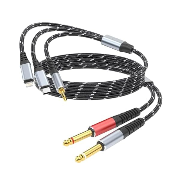 Lightning to Dual 6.35mm 1/4" TS Mono Stereo Y-Cable Splitter,3 in 1 to ...