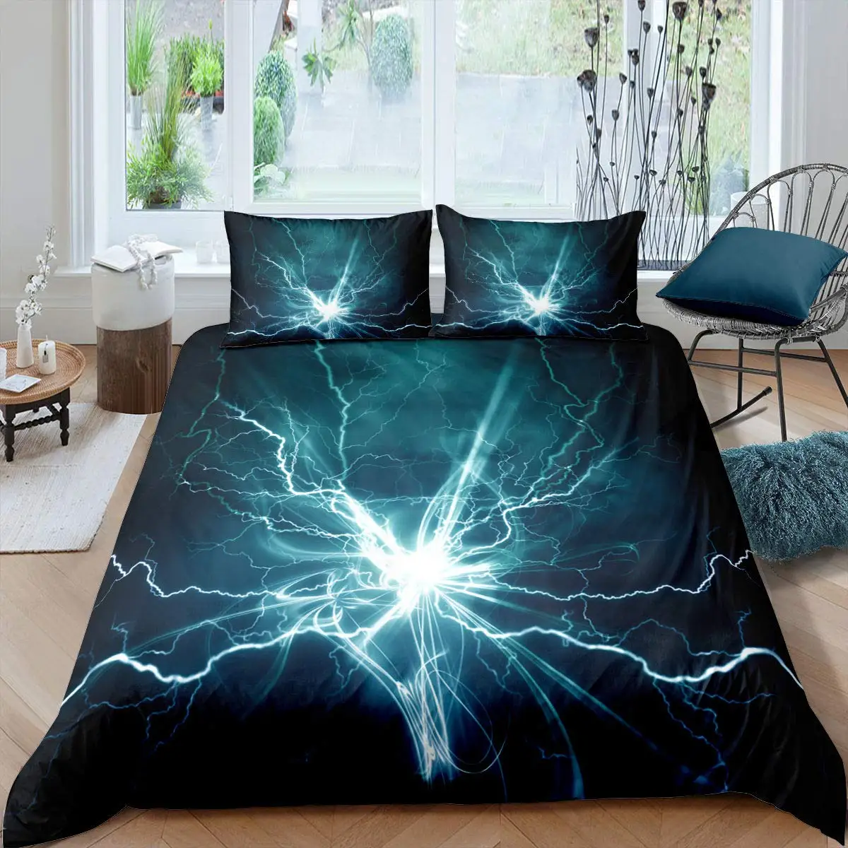 Lightning Duvet Cover Set Sea Wave Natural Disasters Sea Landscape ...
