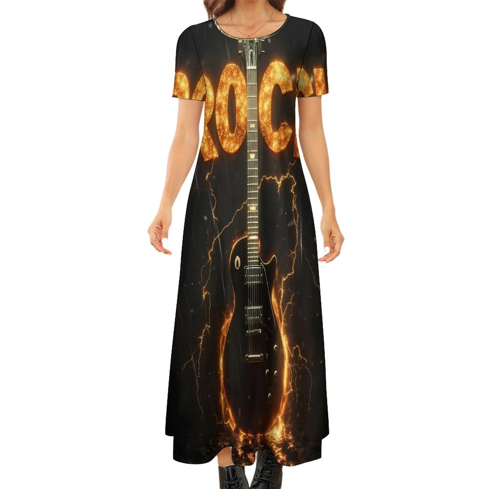 Lightning Electric Guitar Rock Music Women's Maxi Dress Summer Casual ...