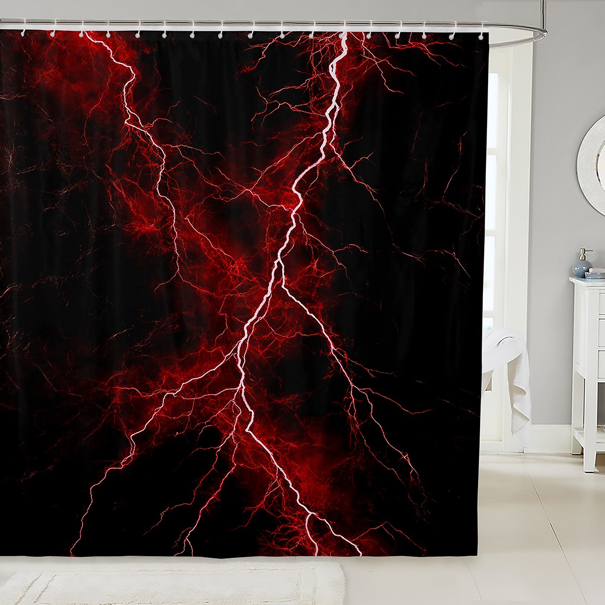 Lightning Fabric Shower Curtain,Mysterious Sky Natural Disaster Trippy ...