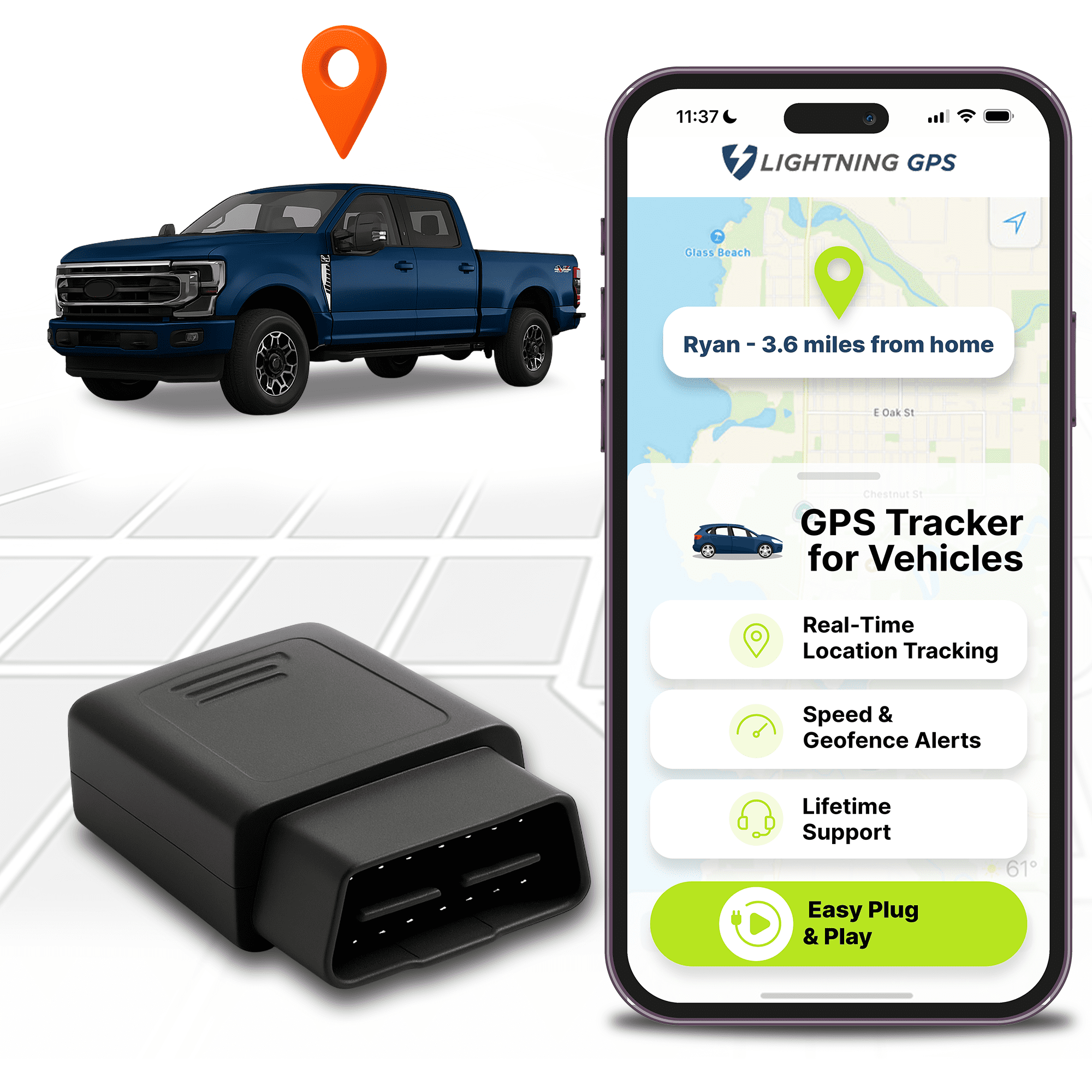 Lightning GPS OBD-II Real-Time GPS Tracker for Vehicles – Easy ...