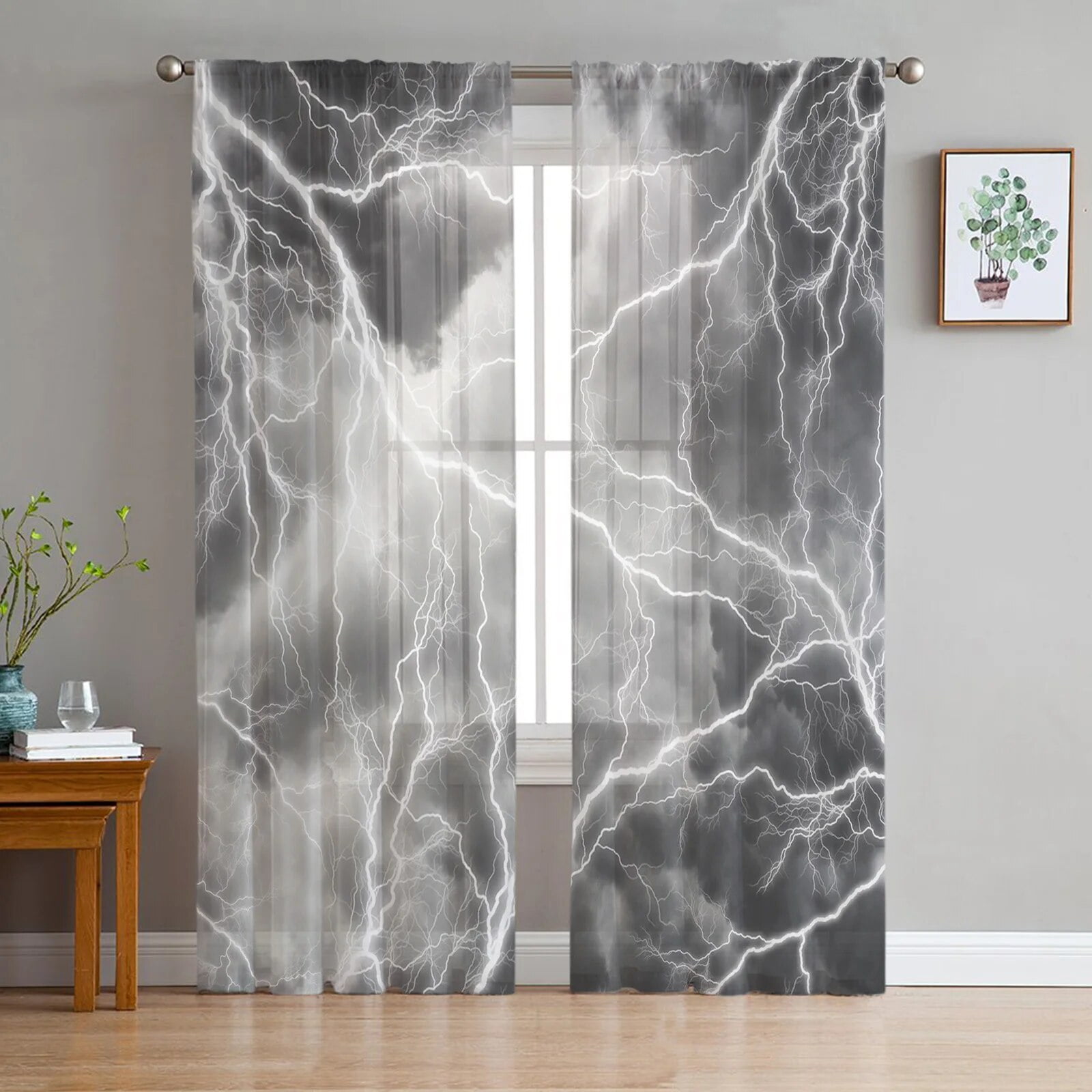 Lightning Grey Sky Window Curtains Bedroom Modern Drape Sheer Tulle ...