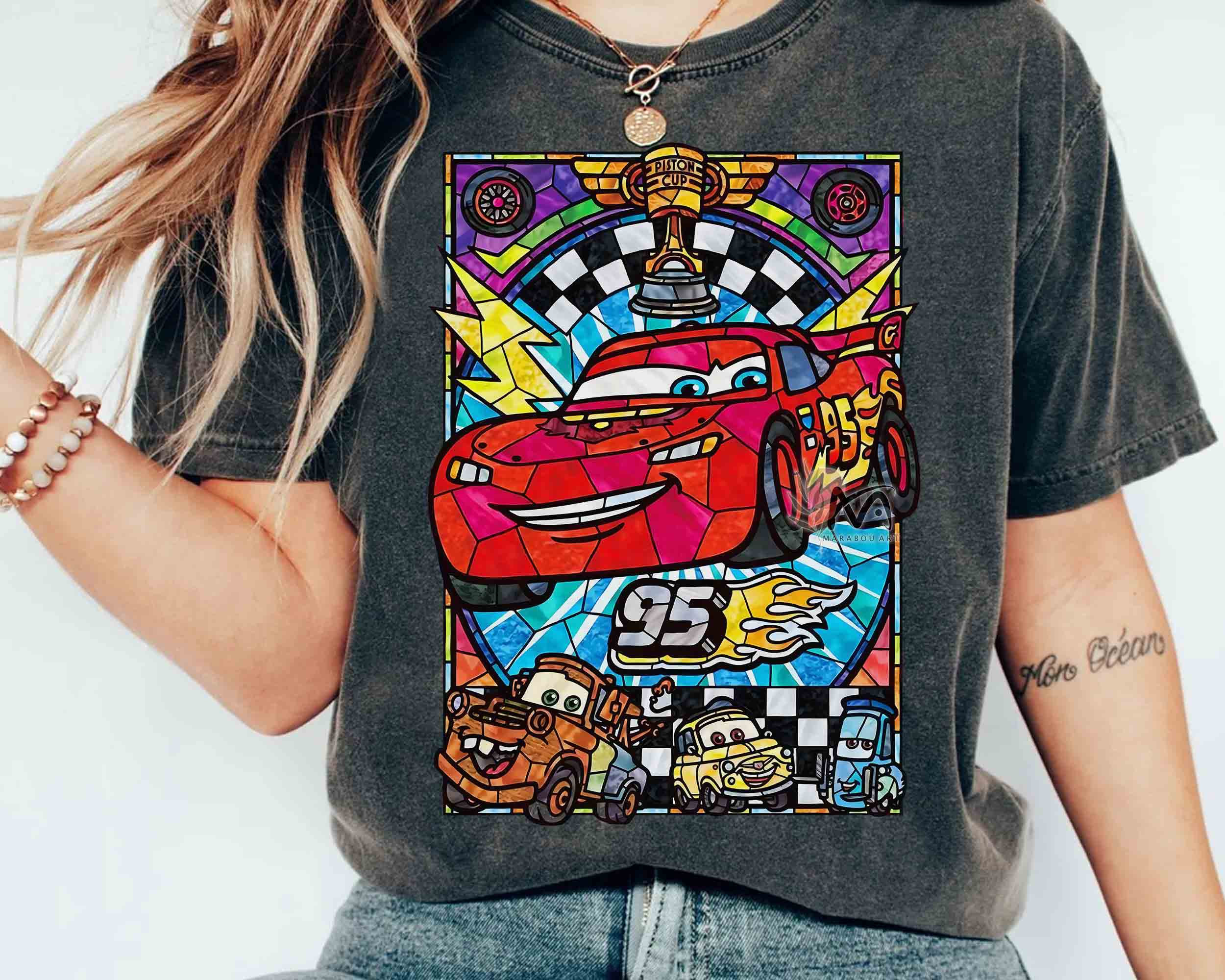 Lightning MC Queen Mater Stained Glass Retro T-shirt, Disney Pixar Cars ...