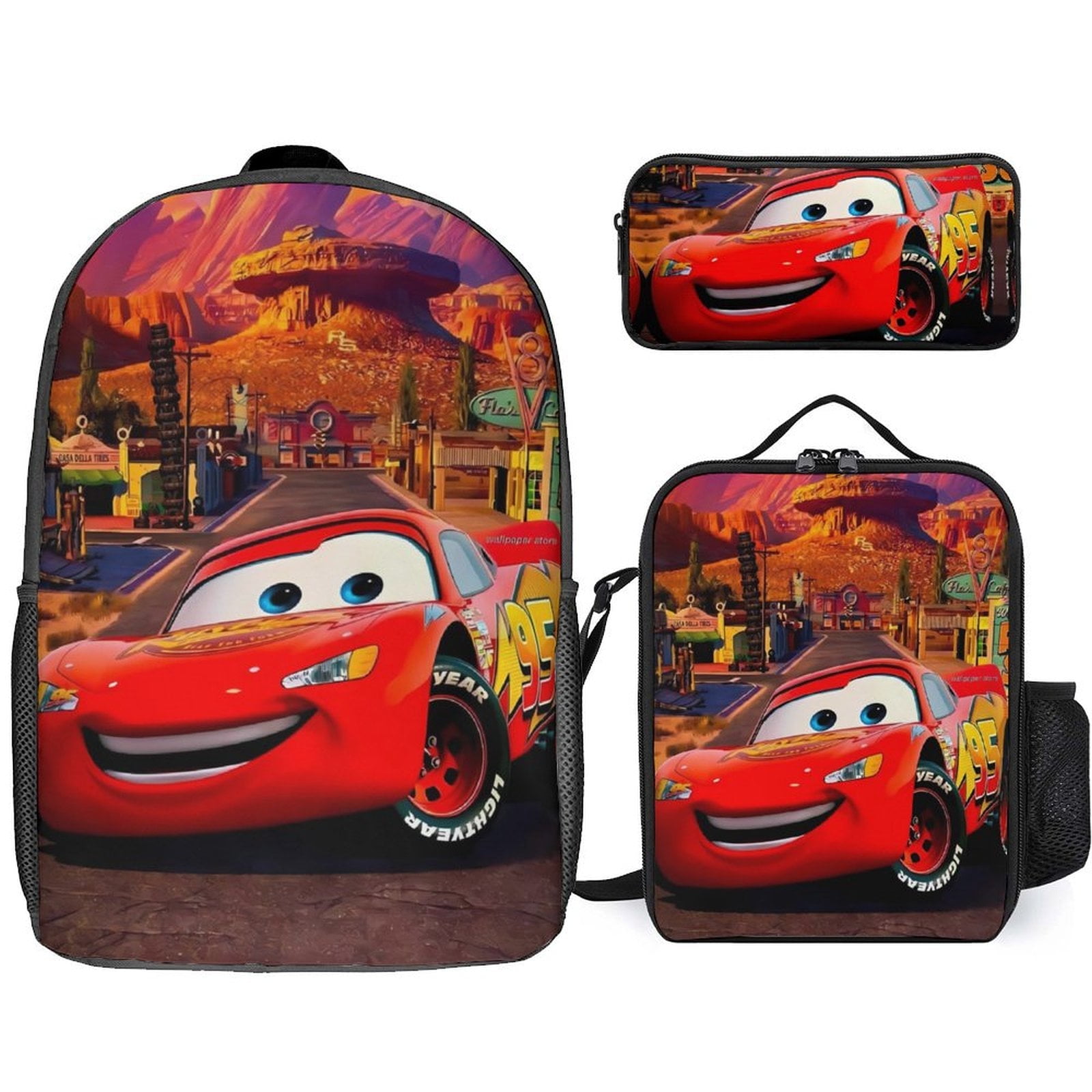 Lightning-McQueen 3Pcs Backpack Set, 17 Inch Large Capacity Unisex ...