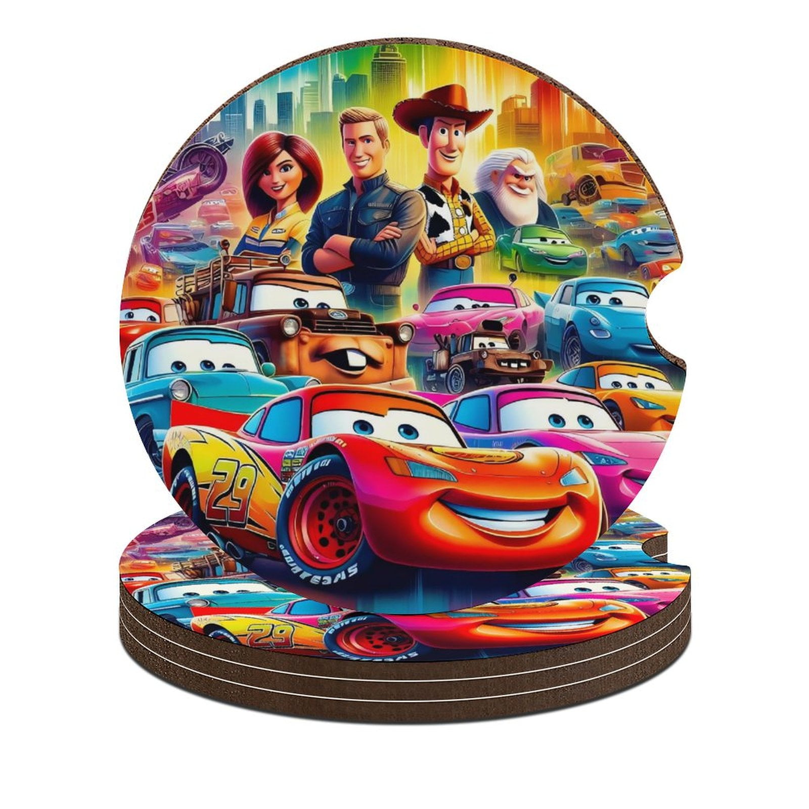 Lightning McQueen Anime Cartoon car coaster with finger notches and ...
