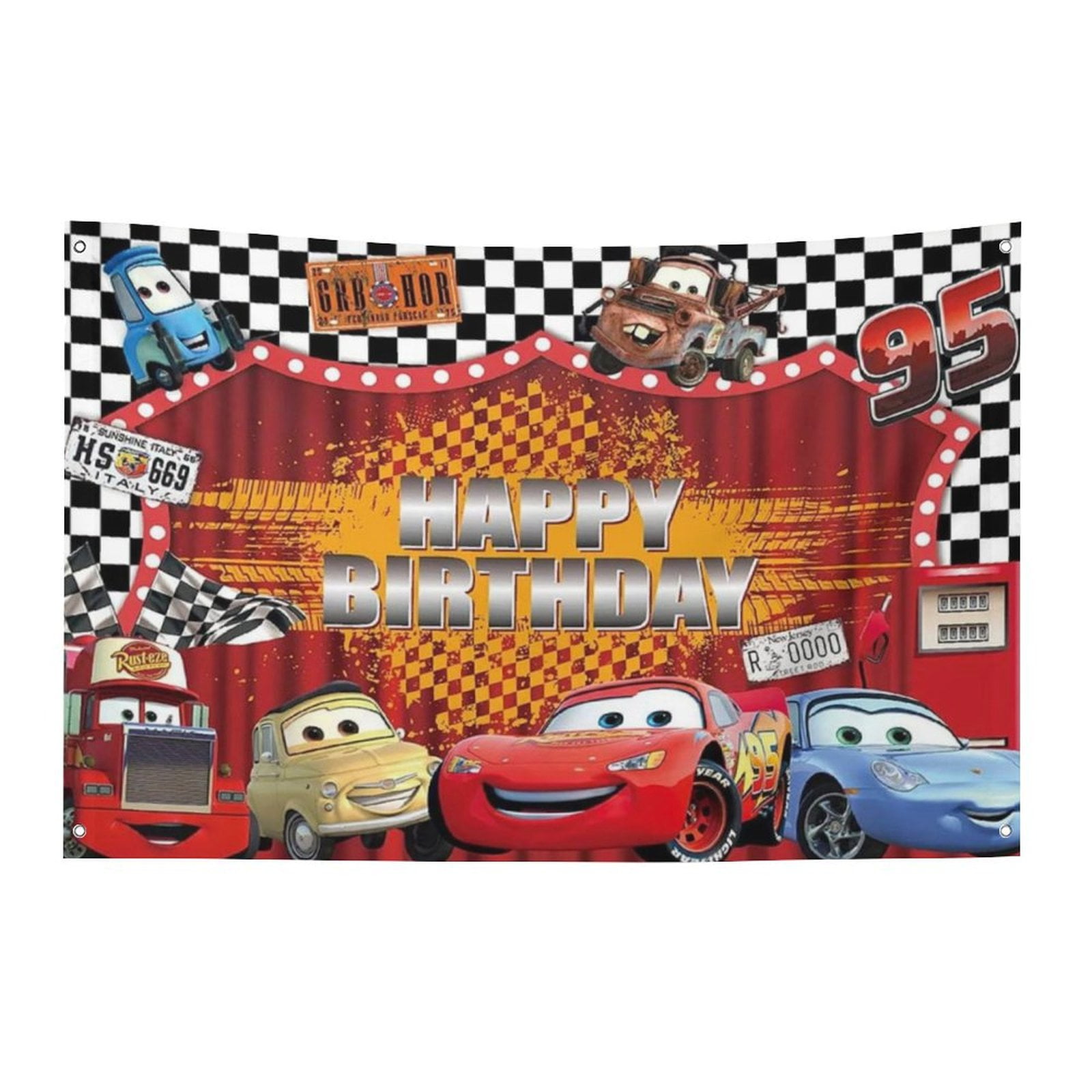 Lightning McQueen Birthday Flag Banner Funny Poster Wall Flag College ...