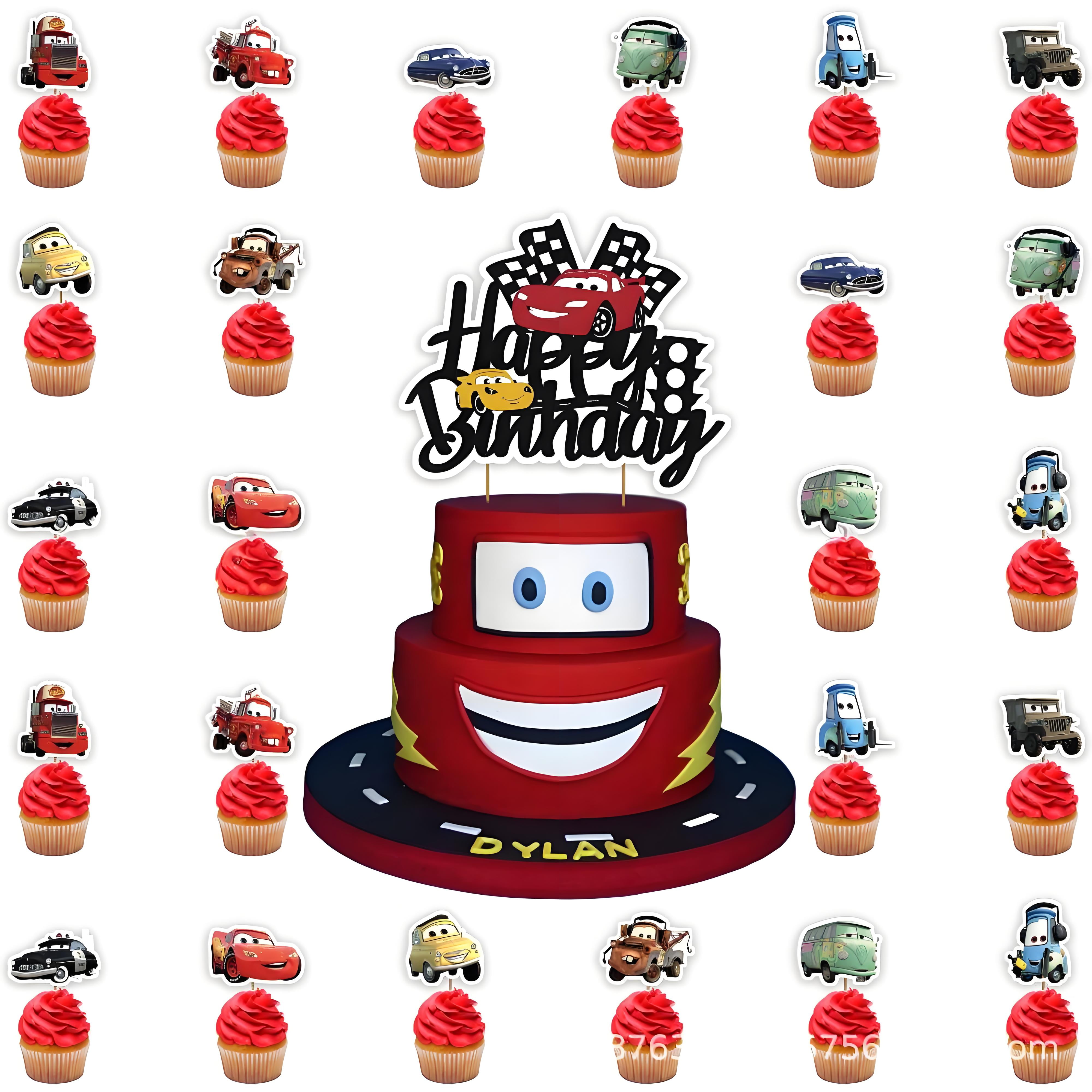 Lightning McQueen Cake Toppers Cupcake Toppers 25PCS, Birthday Party ...