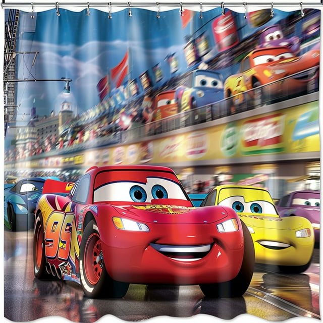 Lightning Mcqueen Cartoon Style Shower Curtain High Quality Pixar