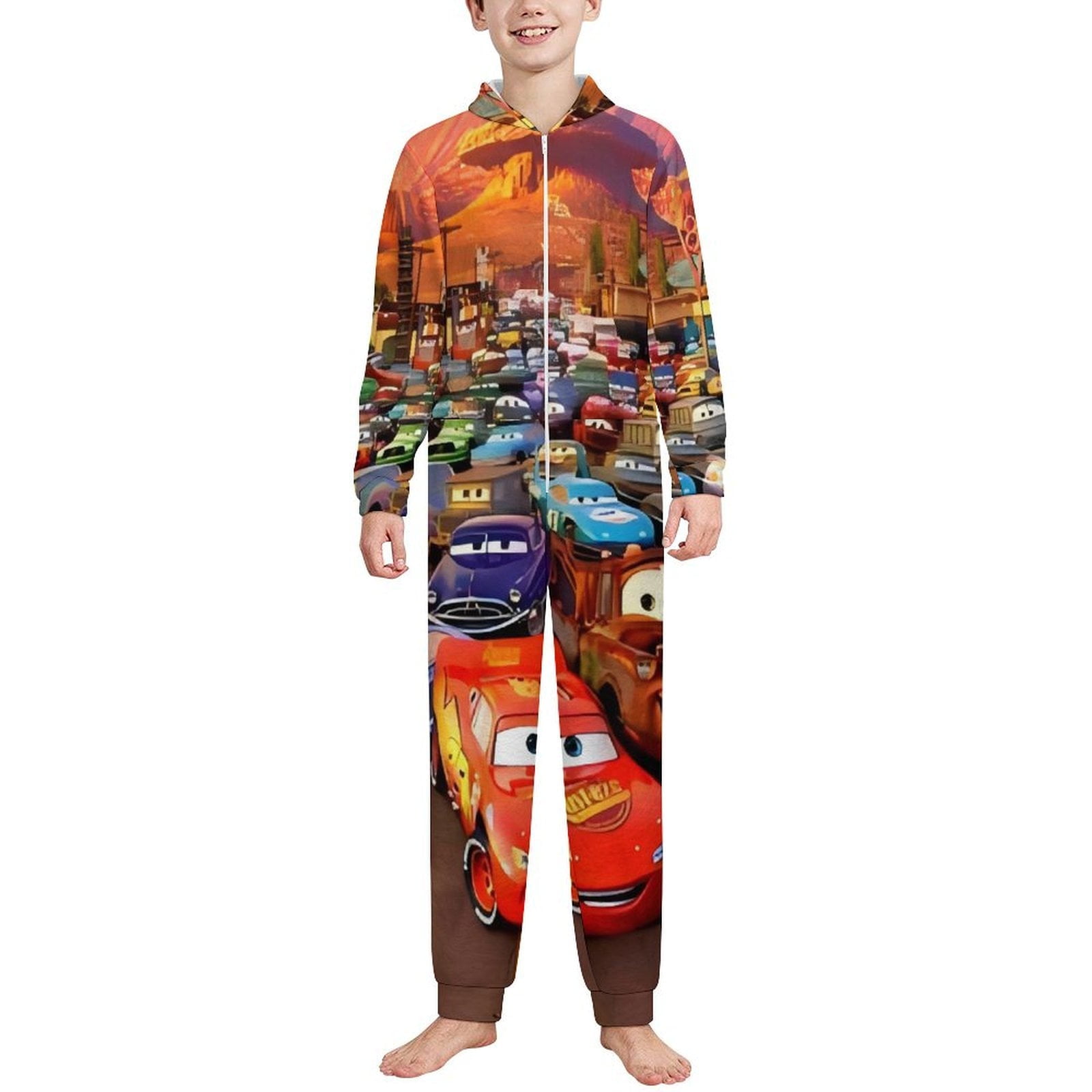 Lightning McQueen Children's hooded one-piece zip-up pajamas 10-11Y ...