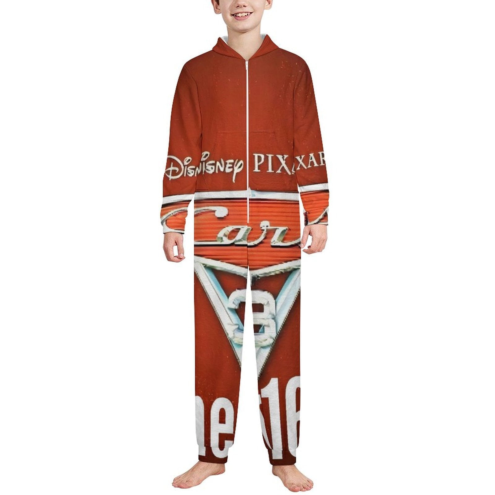 Lightning McQueen Children's hooded one-piece zip-up pajamas 4-5Y ...