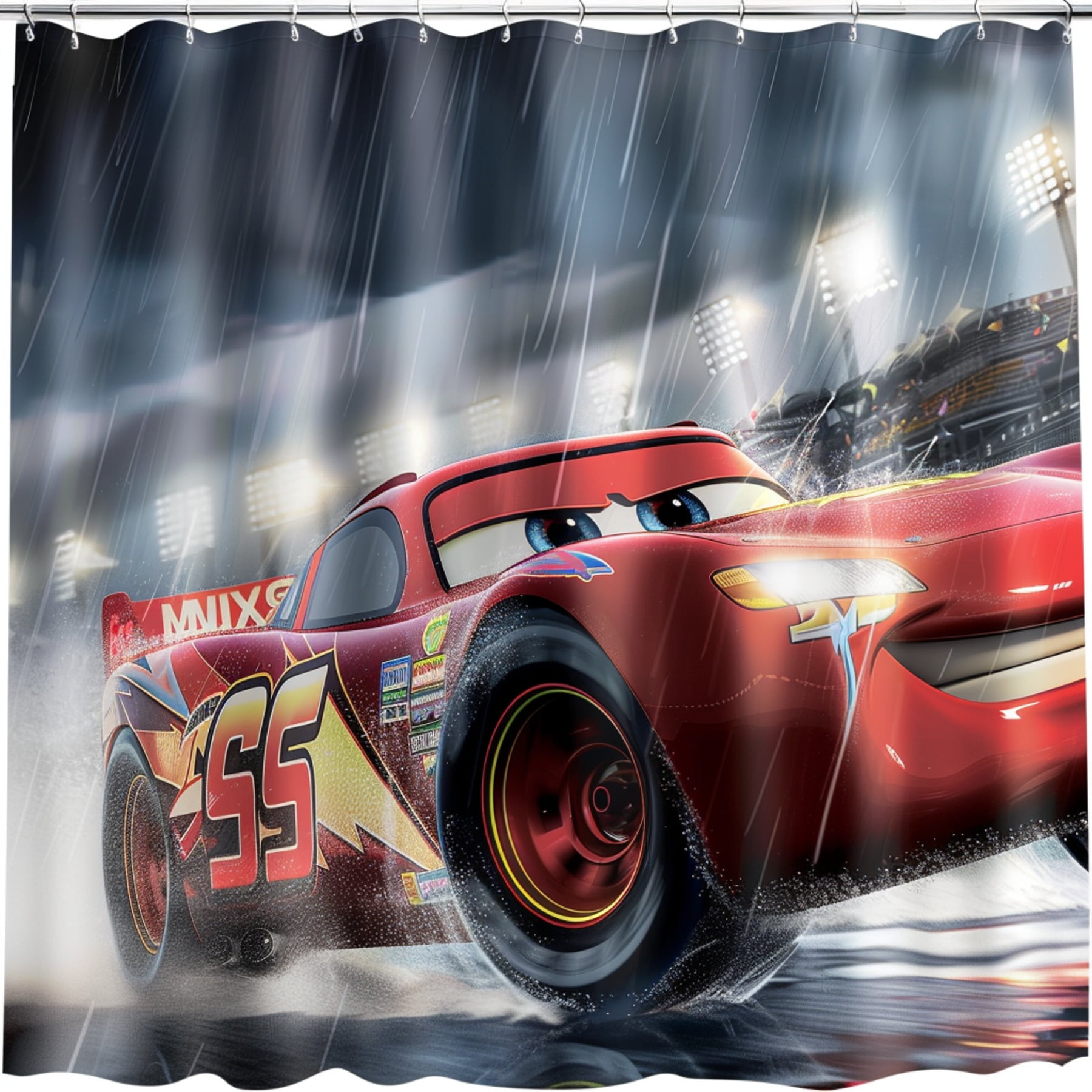 Lightning McQueen Racing in Rain Cartoon Shower Curtain Red Car Design ...
