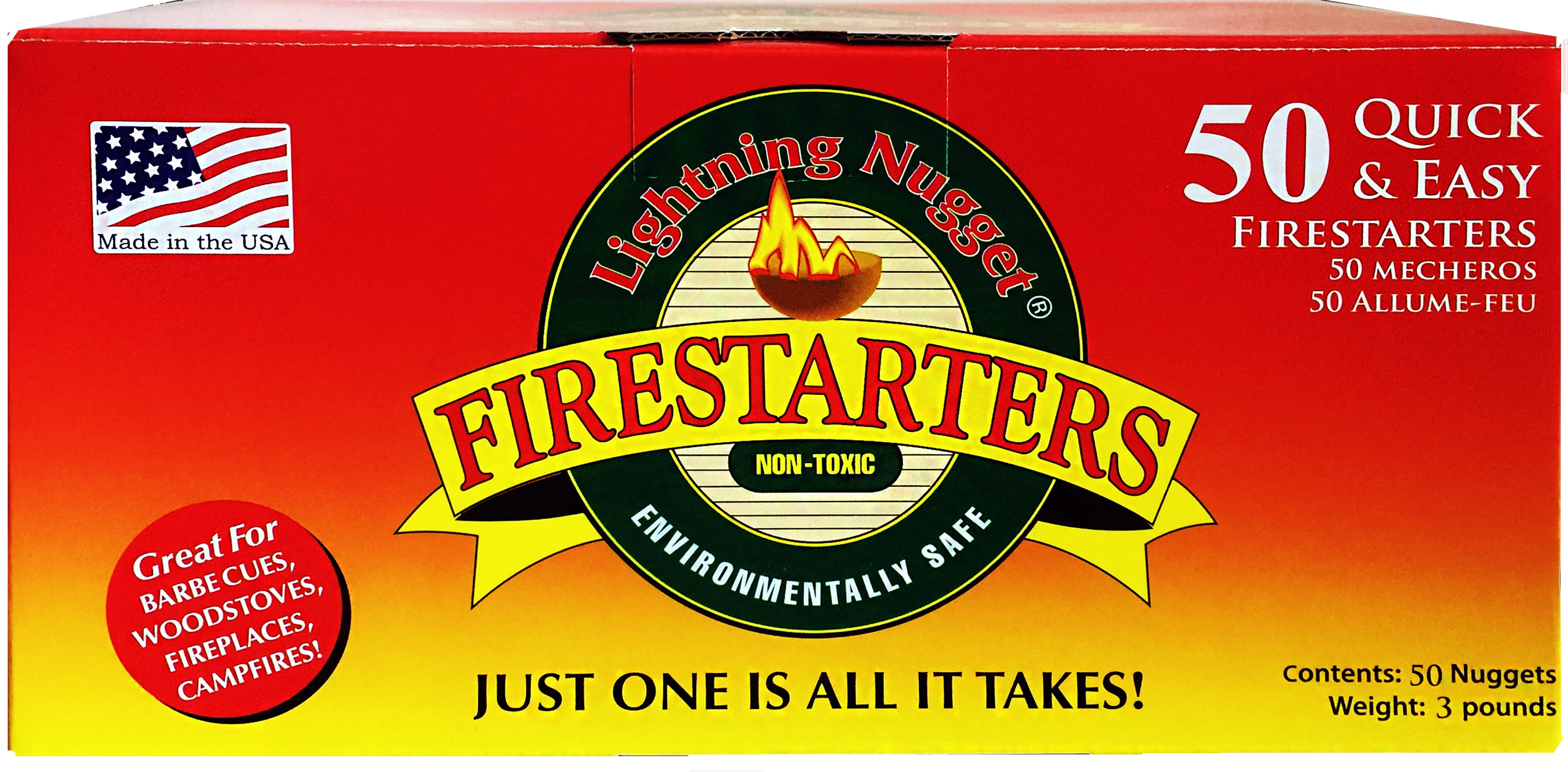Lightning Nuggets N50LBOX All-Natural Fire Starters 50 Count 10in X 5 ...
