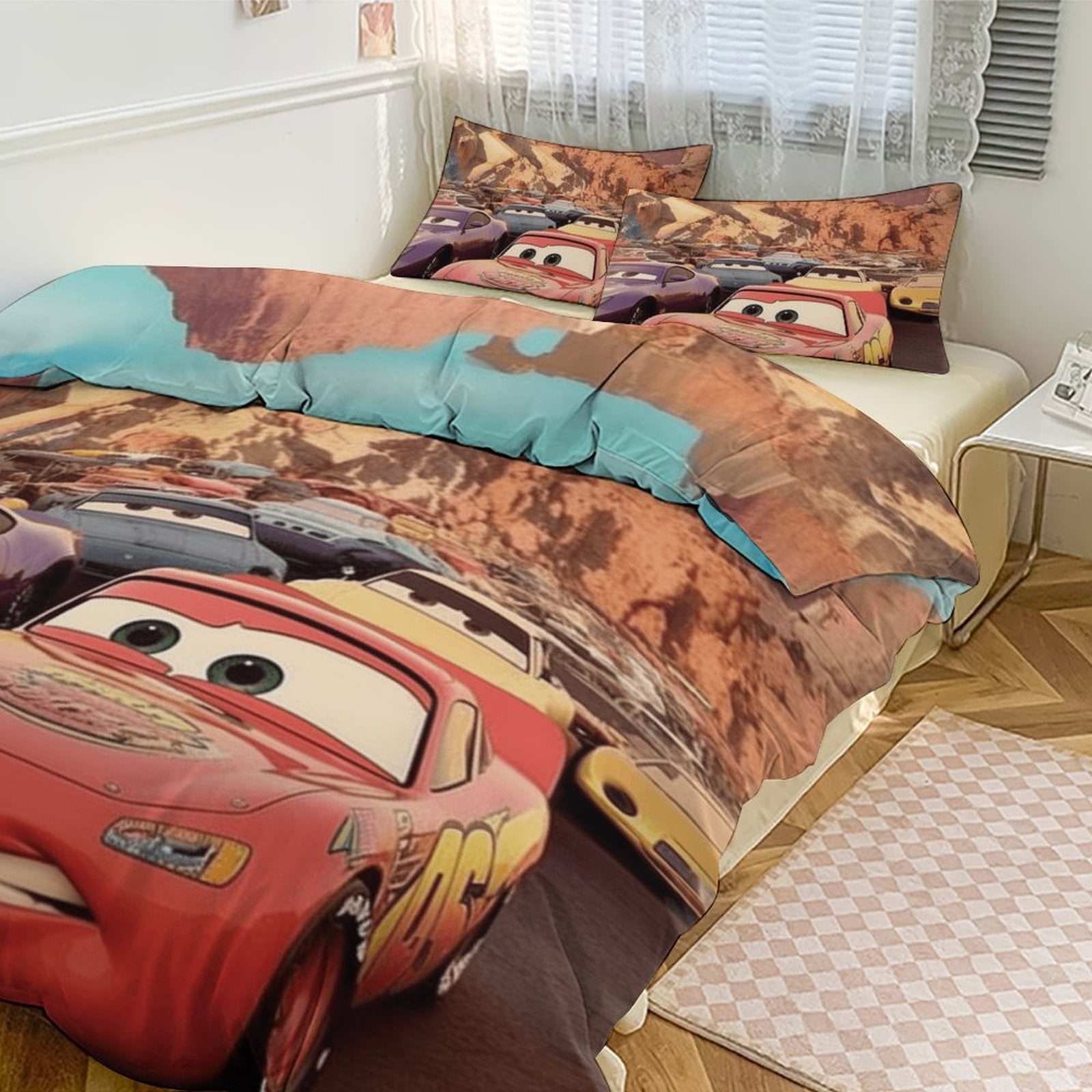 Lightning Pattern Race Car Bedding Set with Zipper Closure for Girls ...