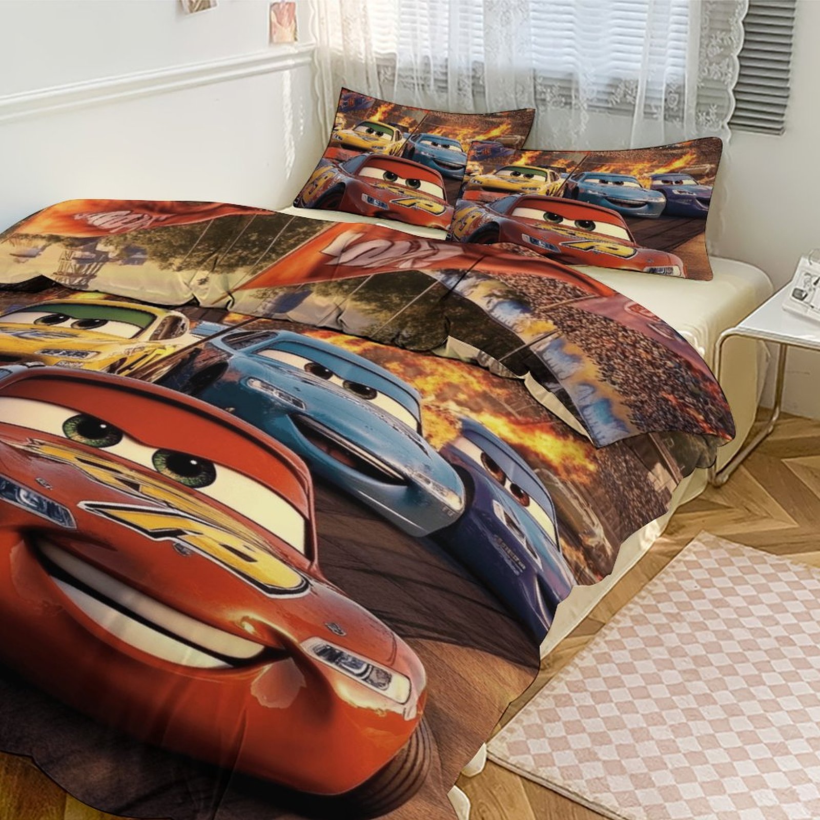 Lightning Pattern Race Car Bedding Set with Zipper Closure for Girls ...