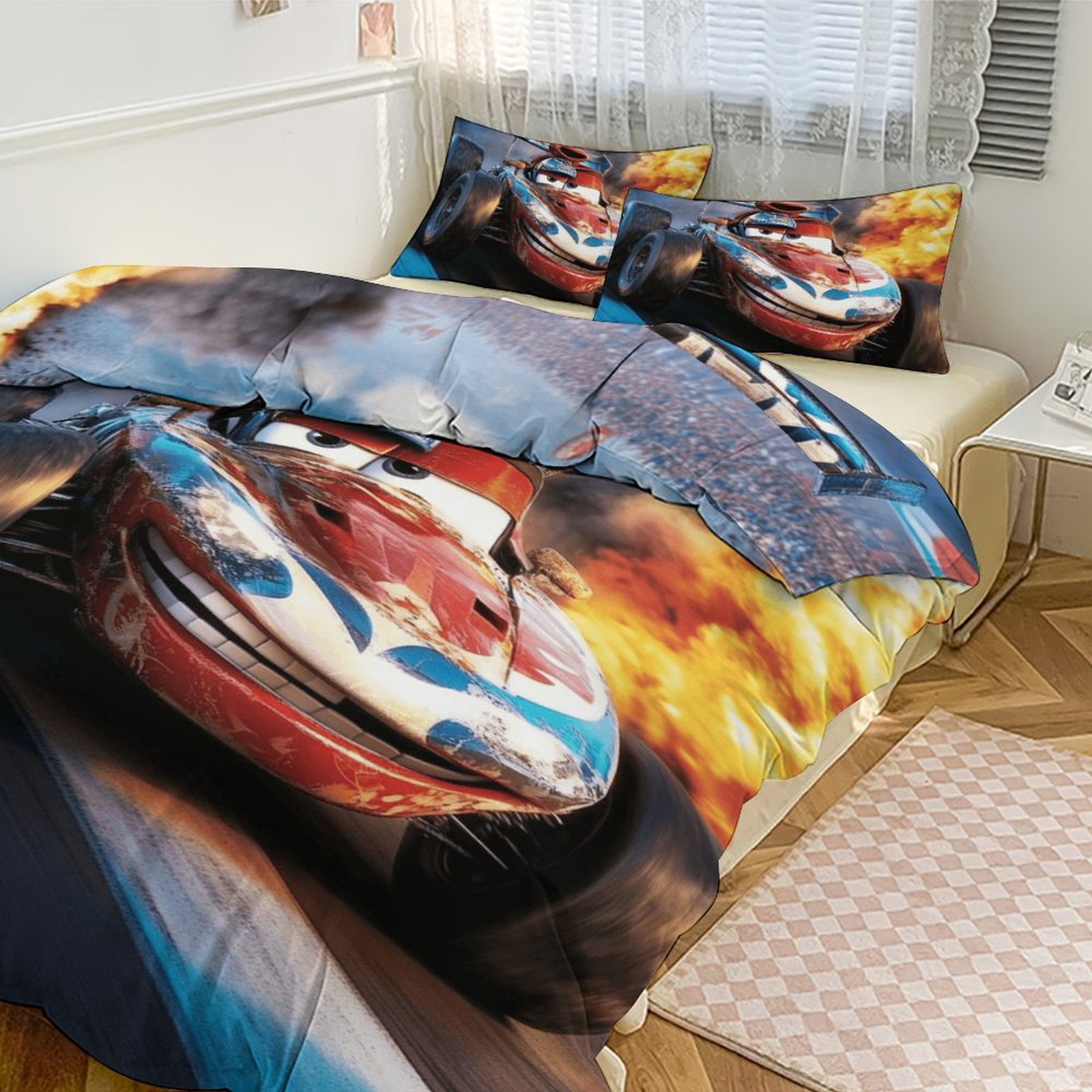 Lightning Pattern Race Car Bedding Set with Zipper Closure for Girls ...