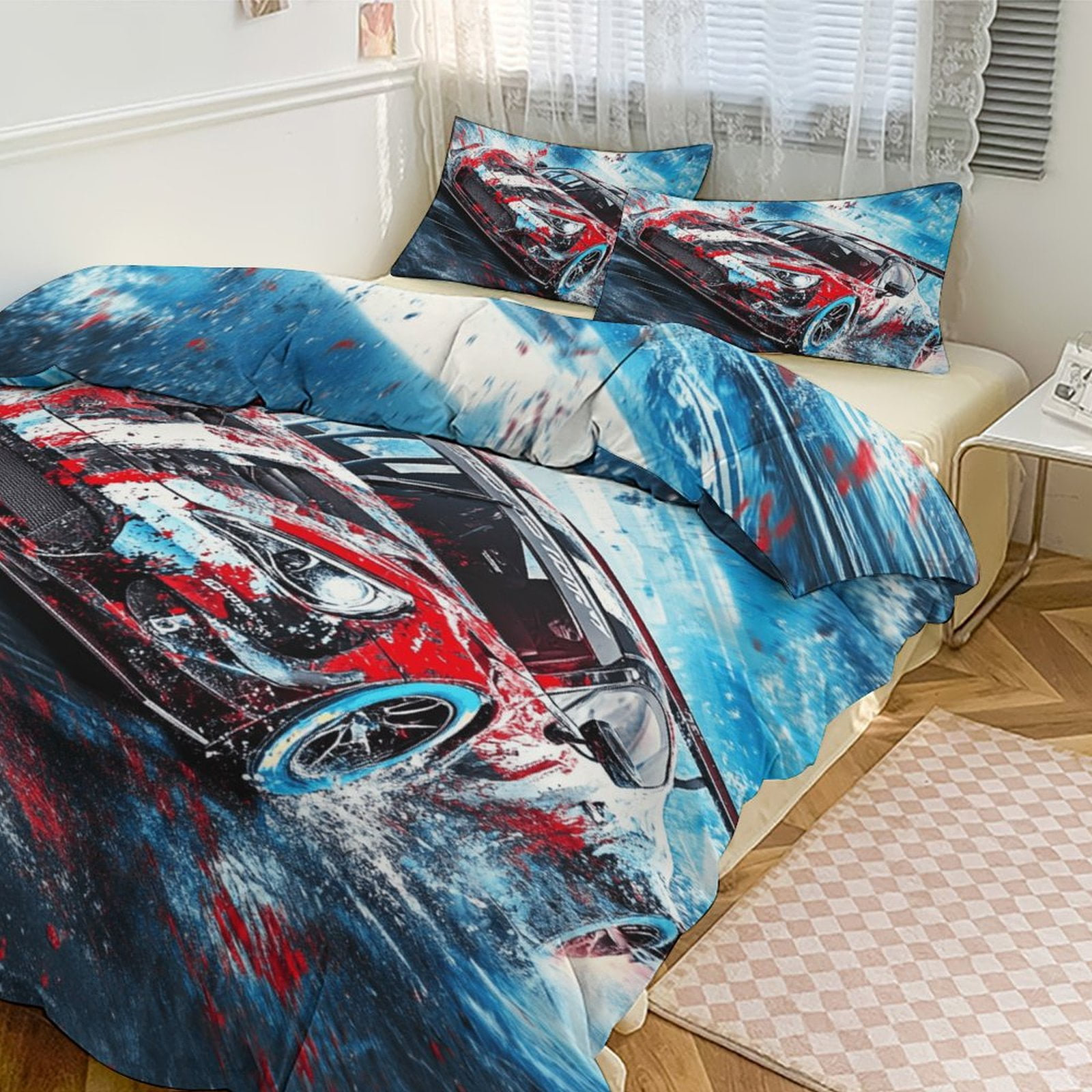 Lightning Pattern Race Car Bedding Set with Zipper Closure for Girls ...