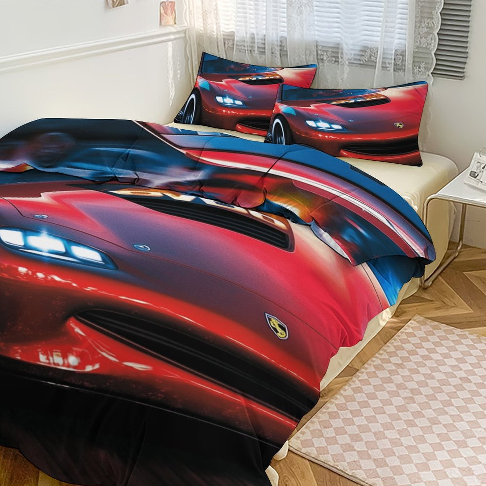 Lightning Pattern Race Car Bedding Set with Zipper Closure for Girls ...