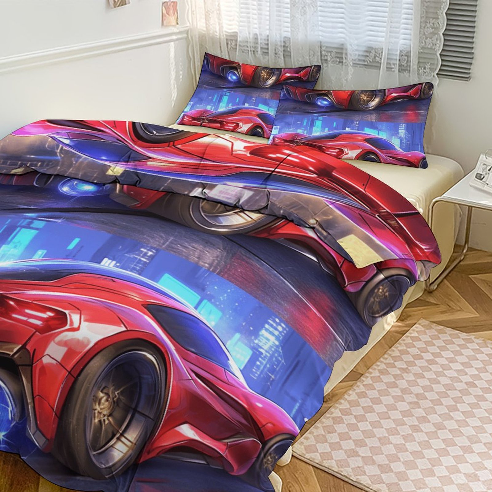 Lightning Pattern Race Car Bedding Set with Zipper Closure for Girls ...