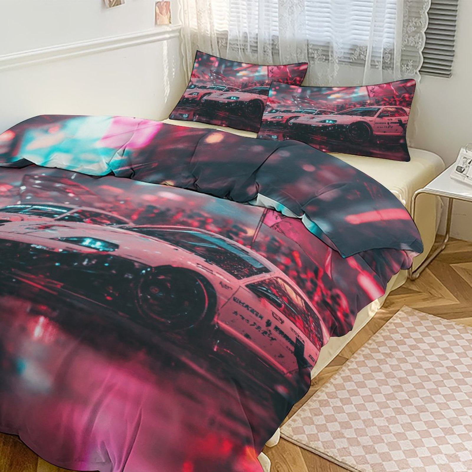 Lightning Pattern Race Car Bedding Set with Zipper Closure for Girls ...