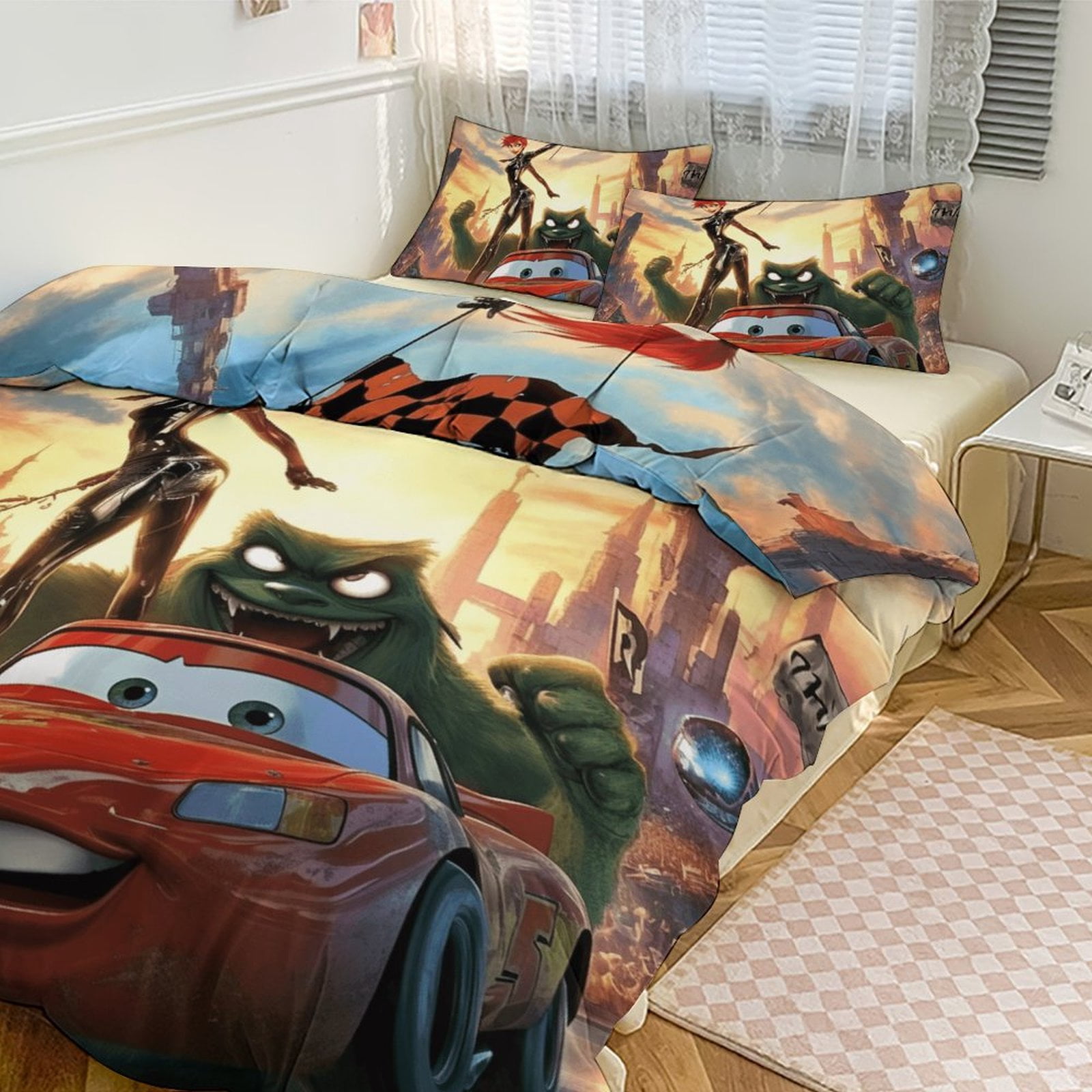 Lightning Pattern Race Car Bedding Set with Zipper Closure for Girls ...