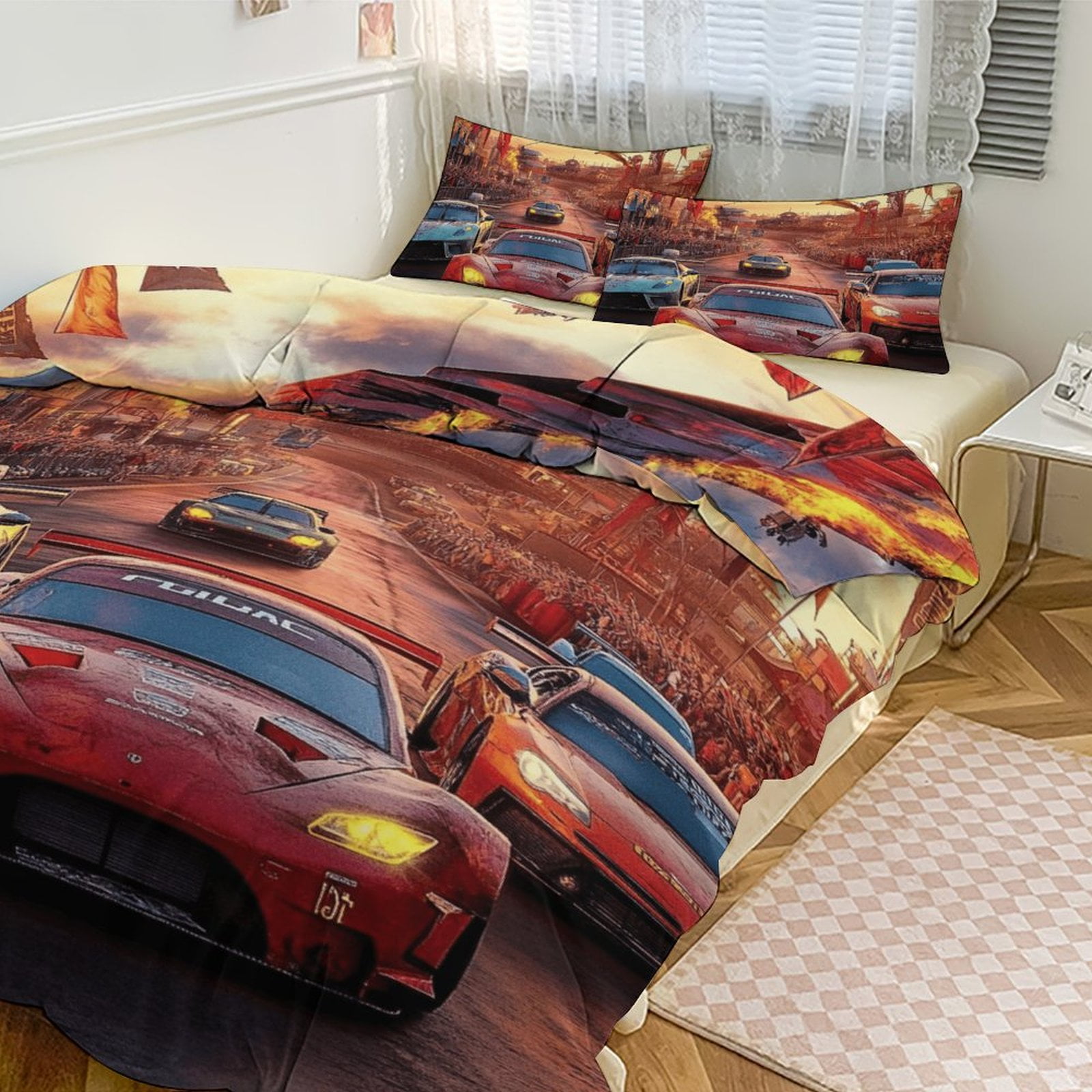 Lightning Pattern Race Car Bedding Set with Zipper Closure for Girls ...