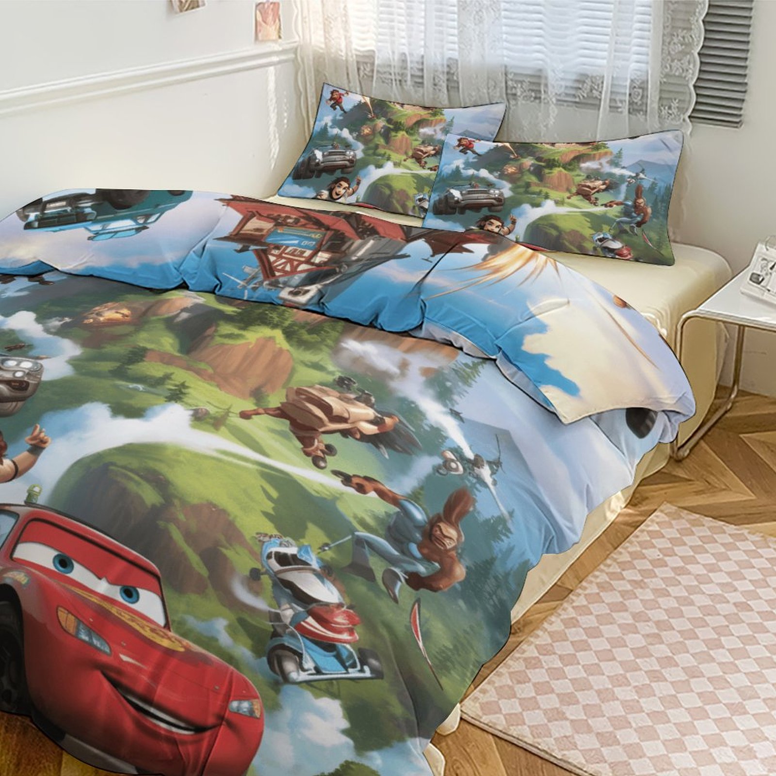 Lightning Pattern Race Car Bedding Set with Zipper Closure for Girls ...
