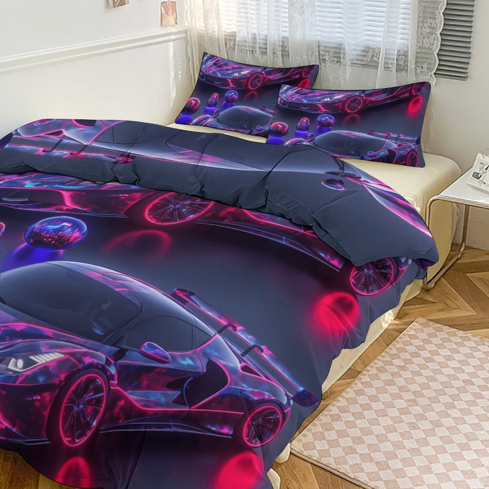 Lightning Pattern Race Car Bedding Set with Zipper Closure for Girls ...
