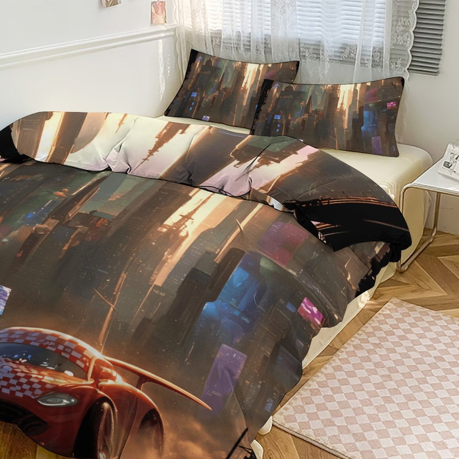 Lightning Pattern Race Car Bedding Set with Zipper Closure for Girls ...