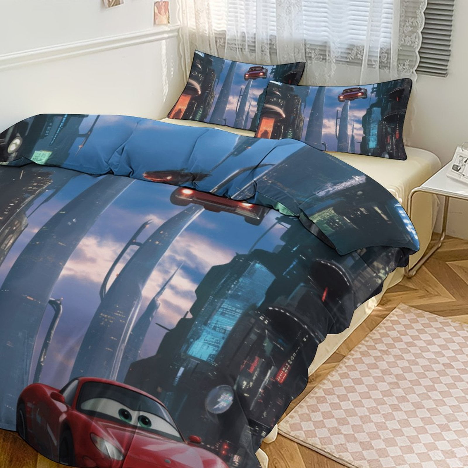 Lightning Pattern Race Car Bedding Set with Zipper Closure for Girls ...