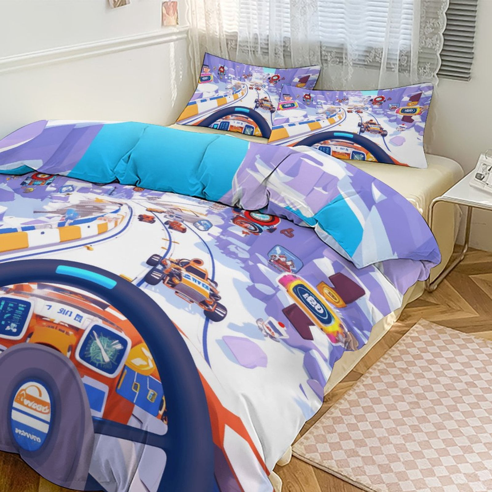 Lightning Pattern Race Car Bedding Set with Zipper Closure for Girls ...