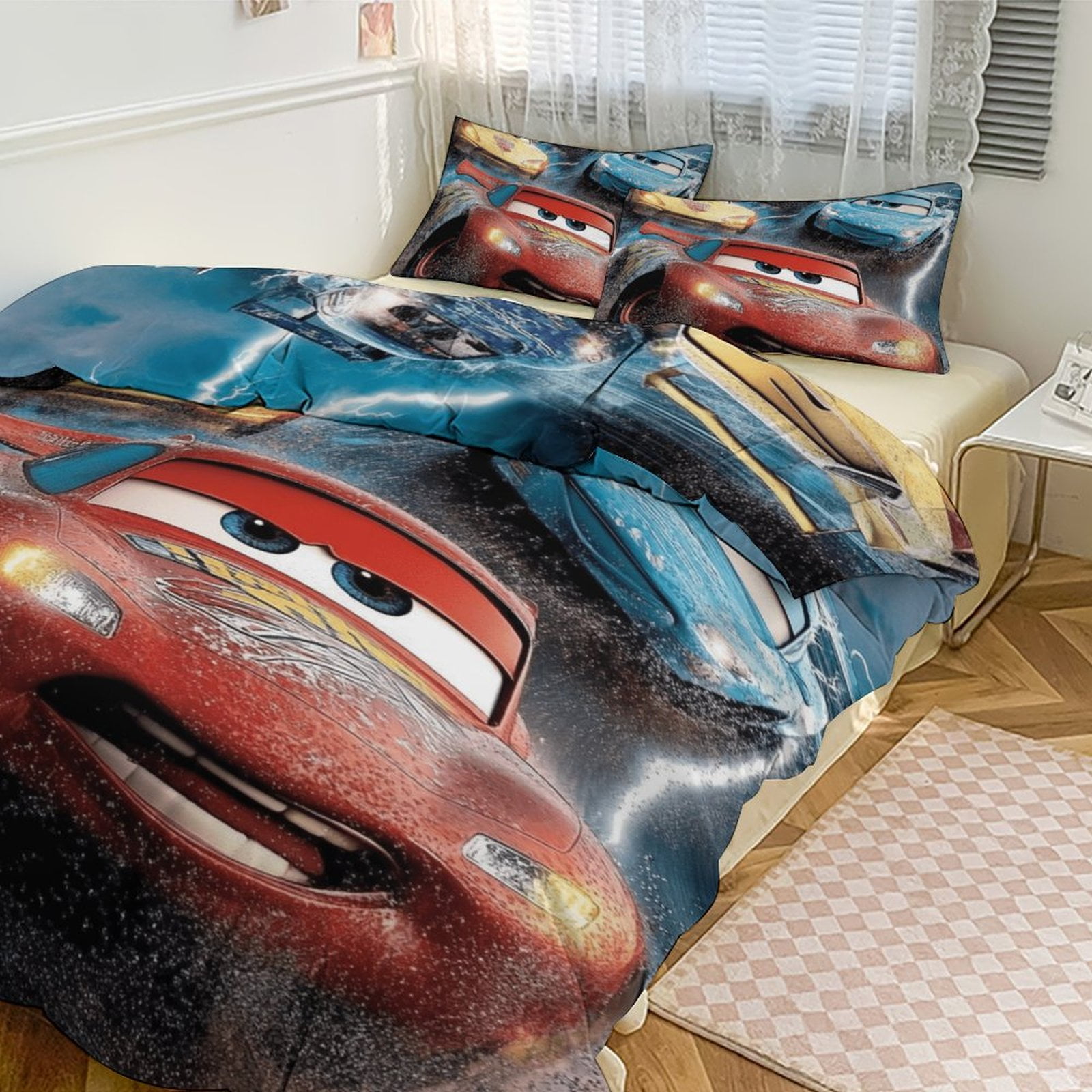 Lightning Pattern Race Car Bedding Set with Zipper Closure for Girls ...