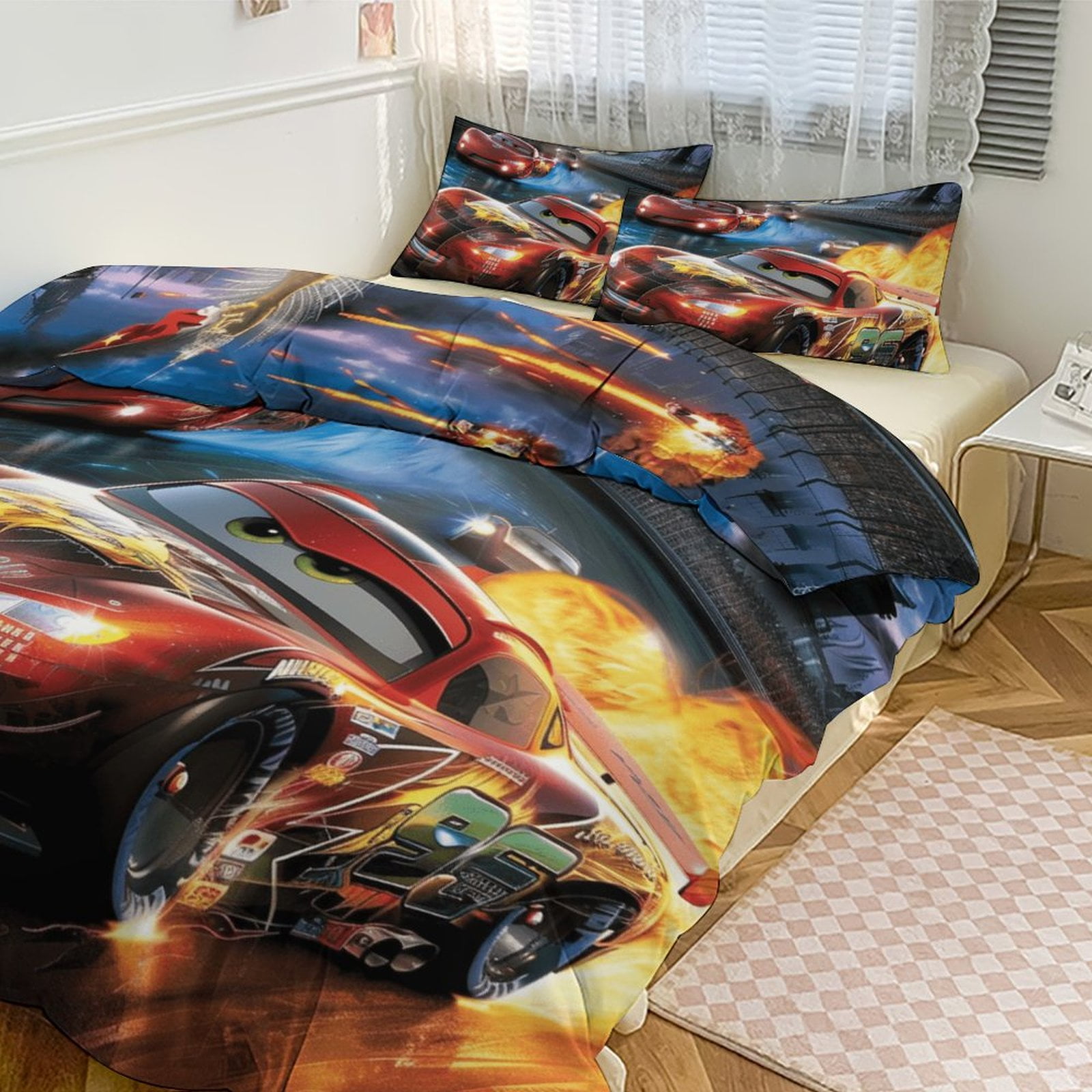 Lightning Pattern Race Car Bedding Set with Zipper Closure for Girls ...