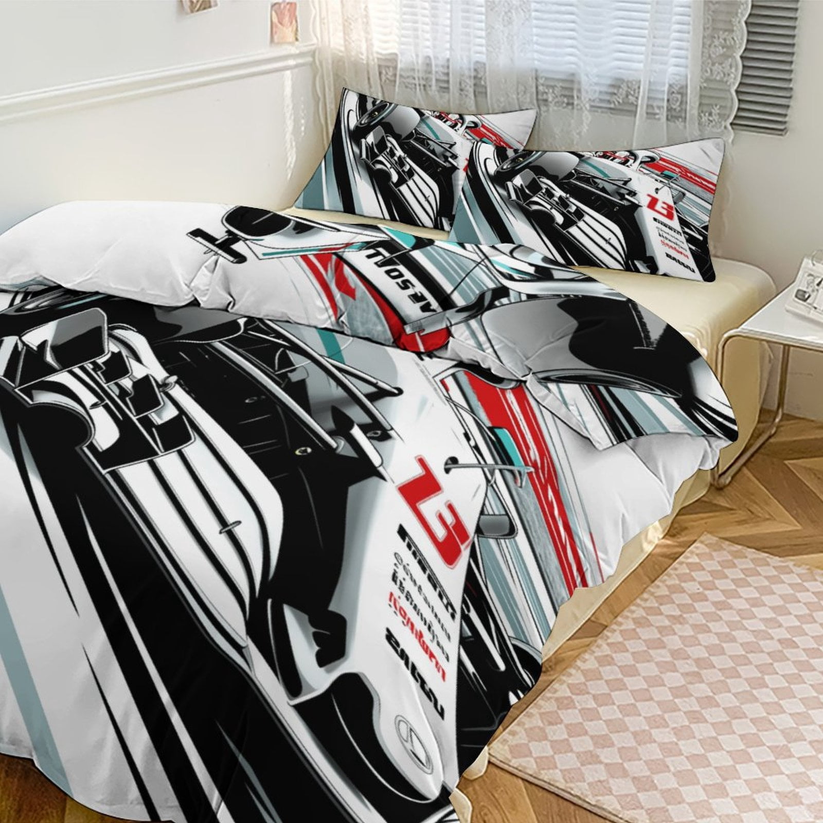 Lightning Pattern Race Car Bedding Set with Zipper Closure for Girls ...