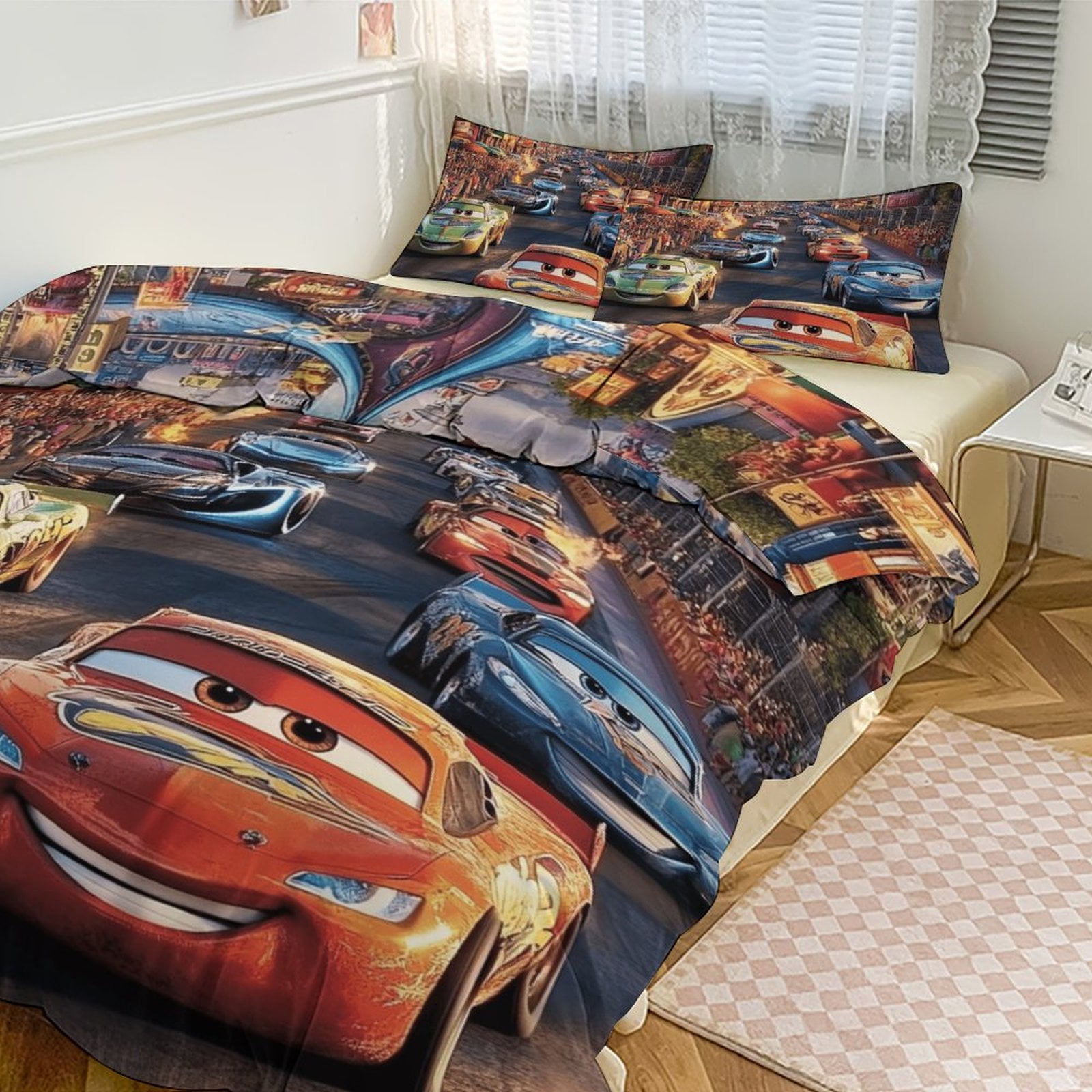 Lightning Pattern Race Car Bedding Set with Zipper Closure for Girls ...