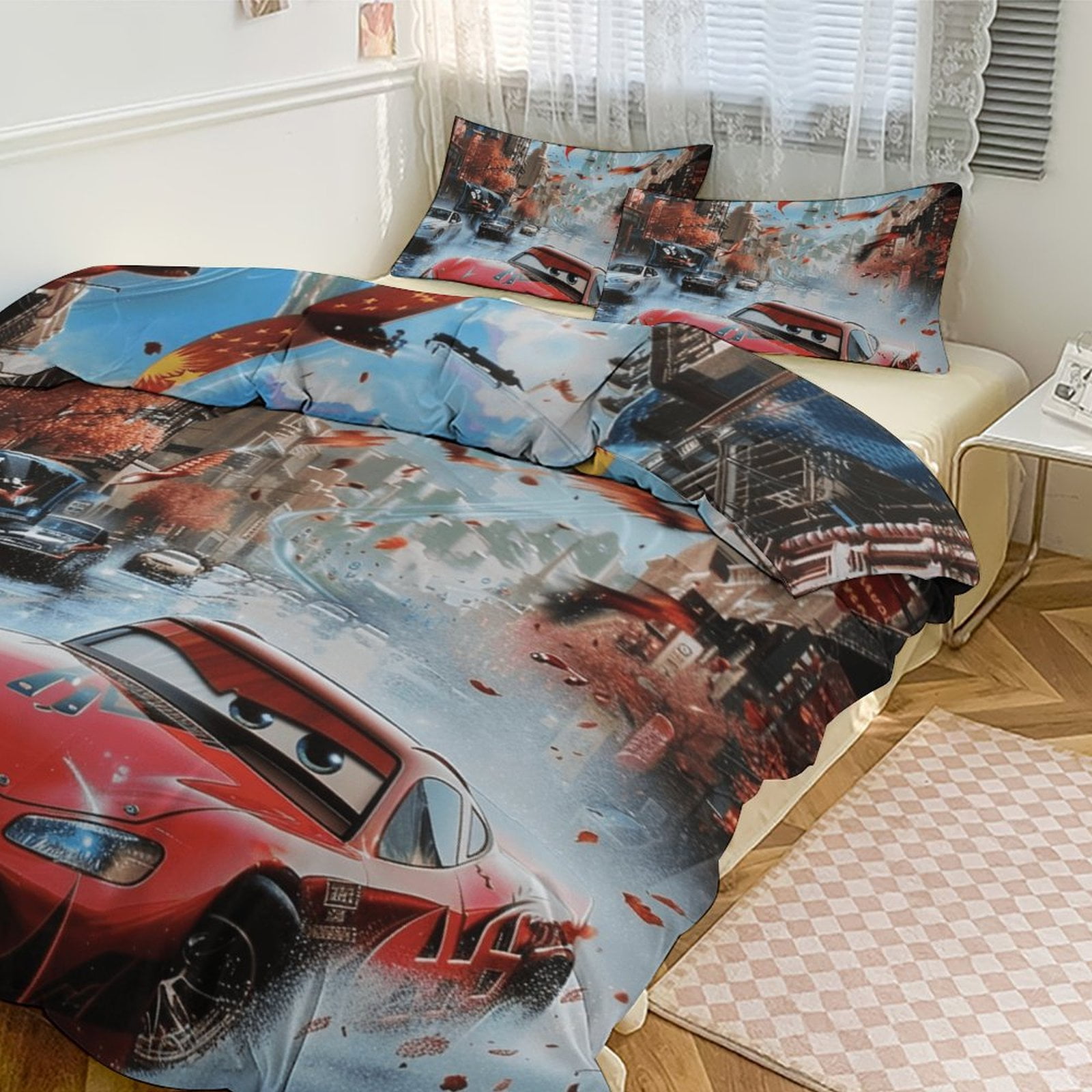 Lightning Pattern Race Car Bedding Set with Zipper Closure for Girls ...
