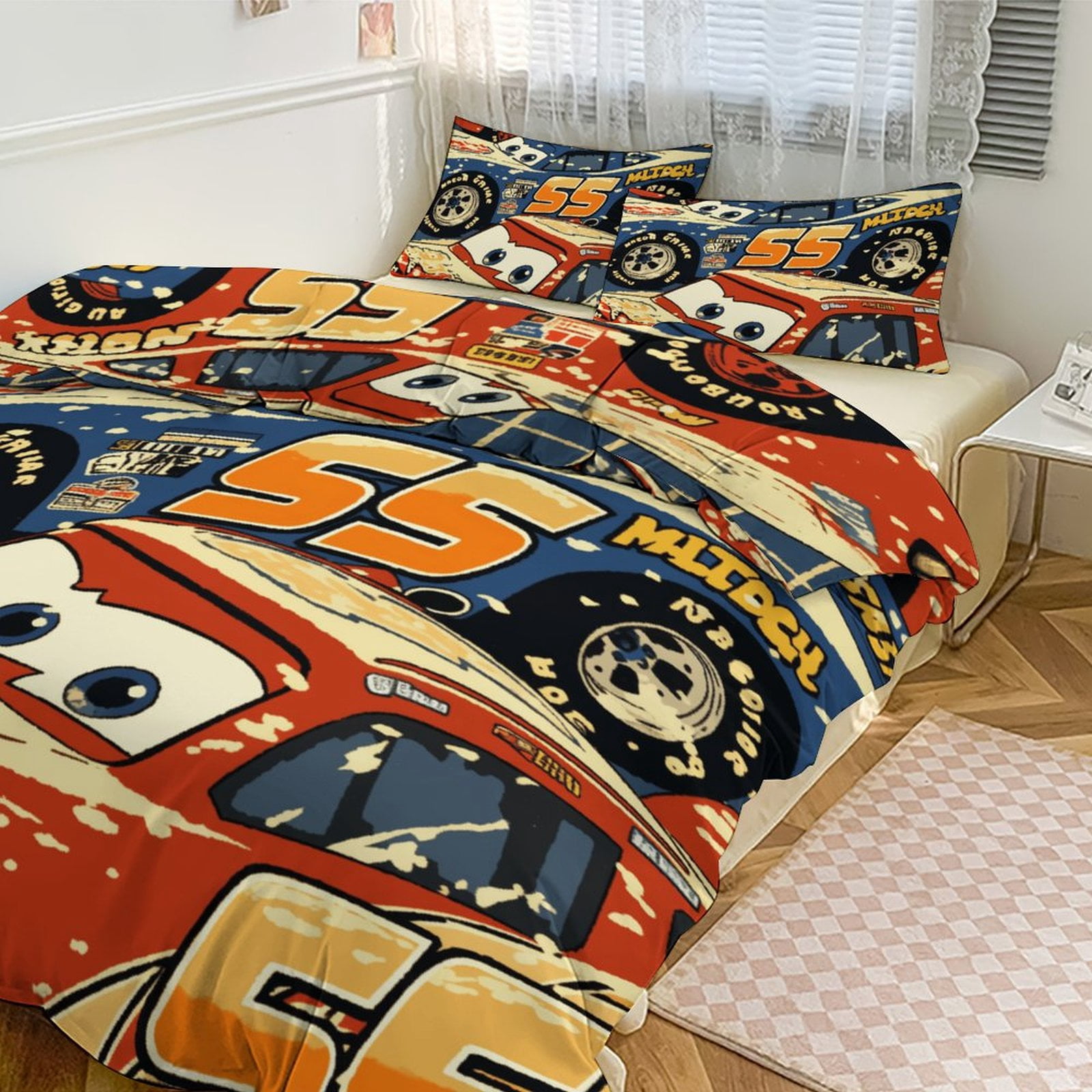 Lightning Pattern Race Car Bedding Set with Zipper Closure for Girls ...