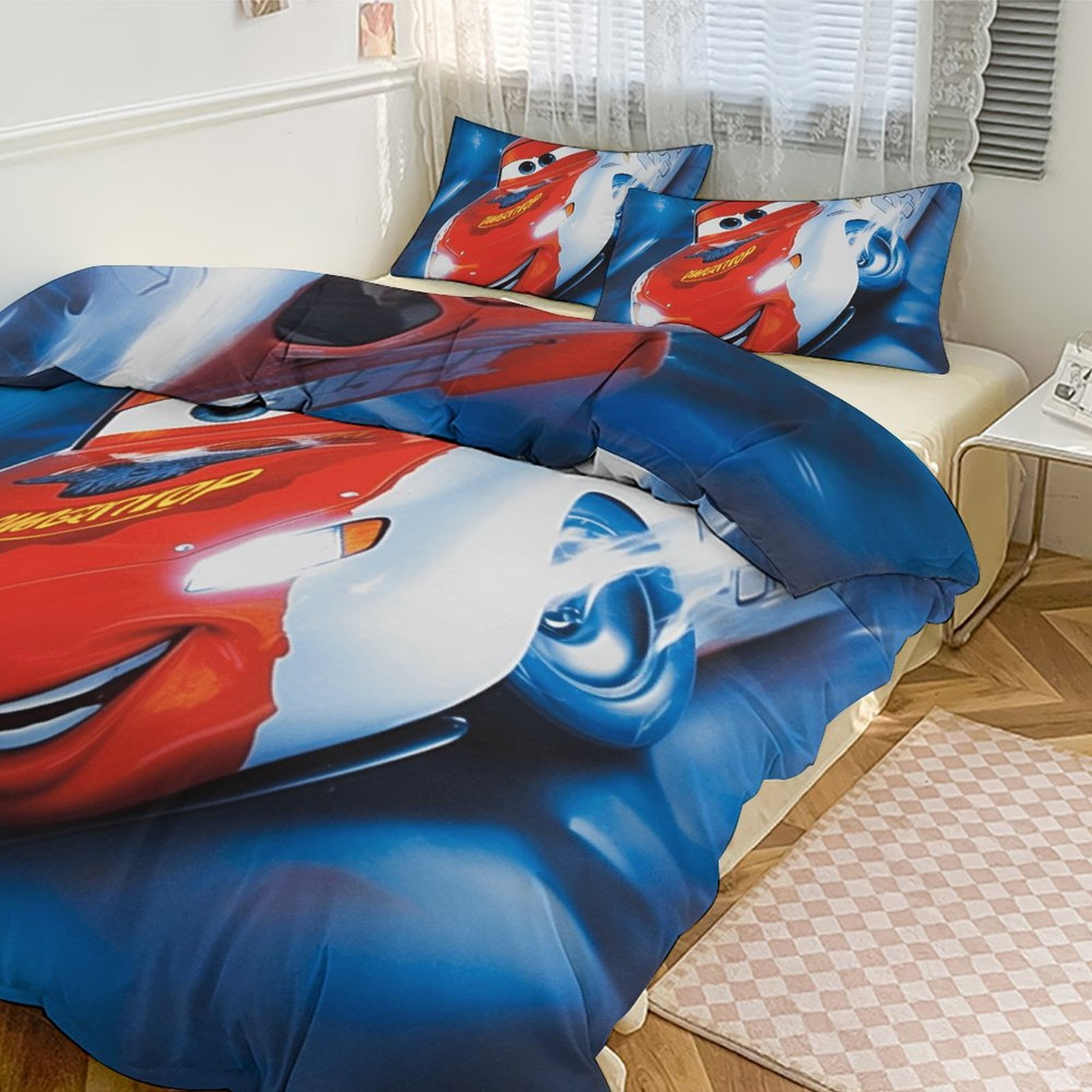 Lightning Pattern Race Car Bedding Set with Zipper Closure for Girls ...