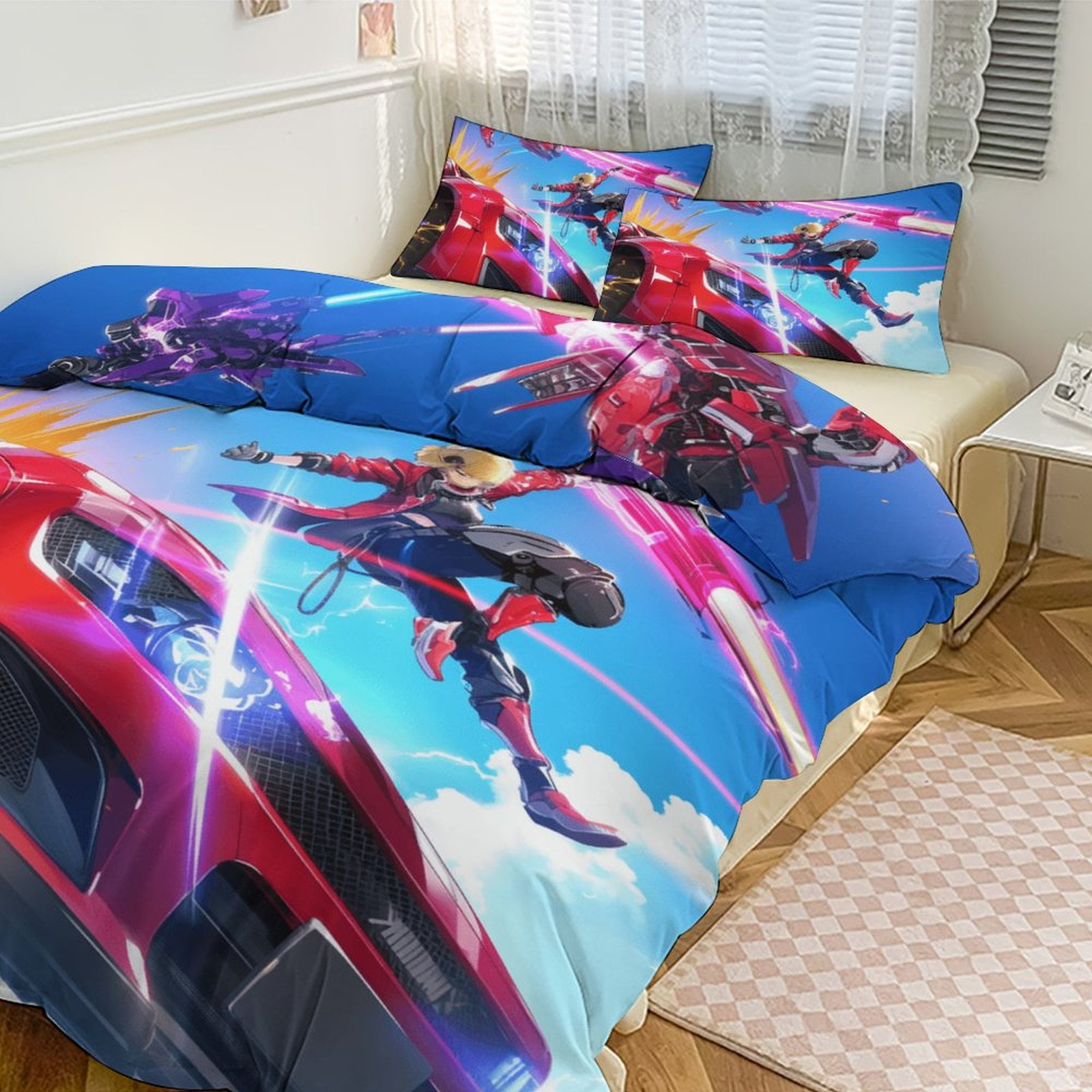 Lightning Pattern Race Car Bedding Set with Zipper Closure for Girls ...