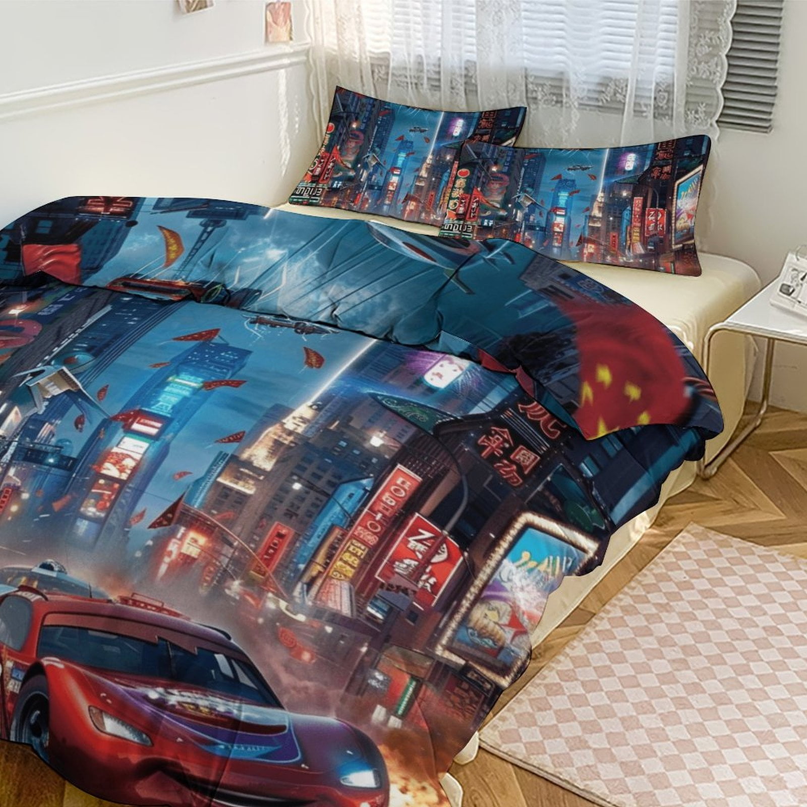 Lightning Pattern Race Car Bedding Sets Twin Duvet Cover 3 Piece Cute ...