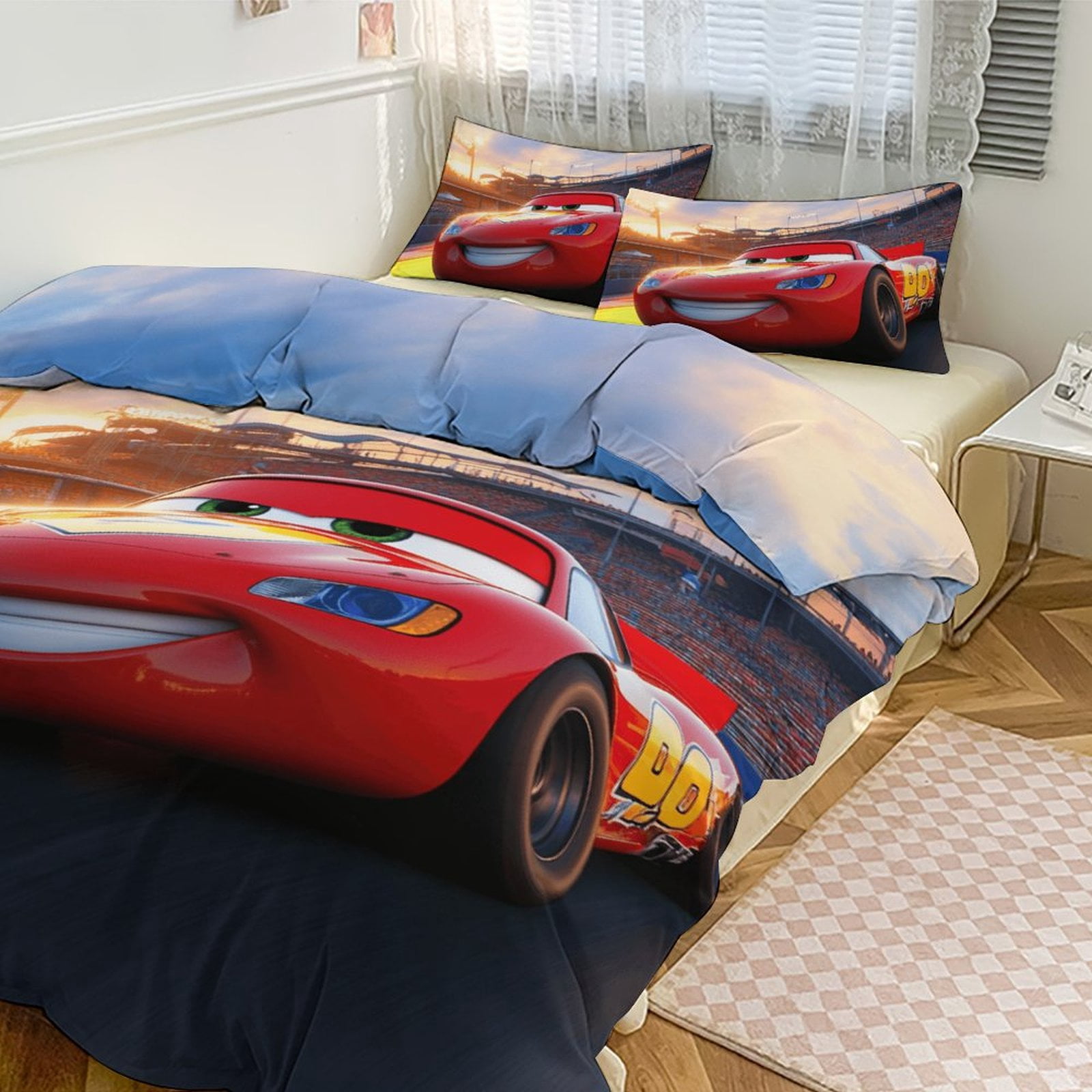 Lightning Pattern Race Car Bedding Sets Twin Duvet Cover 3 Piece Cute ...