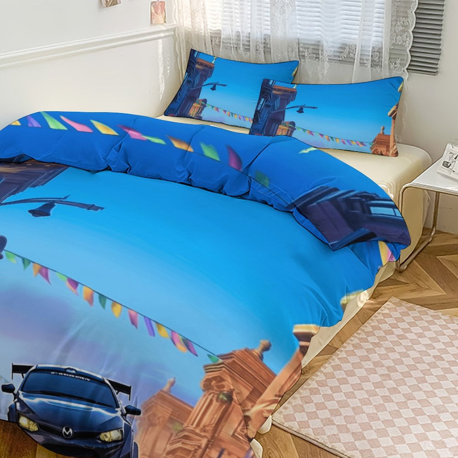 Lightning Pattern Race Car Bedding Sets Twin Duvet Cover 3 Piece Cute ...