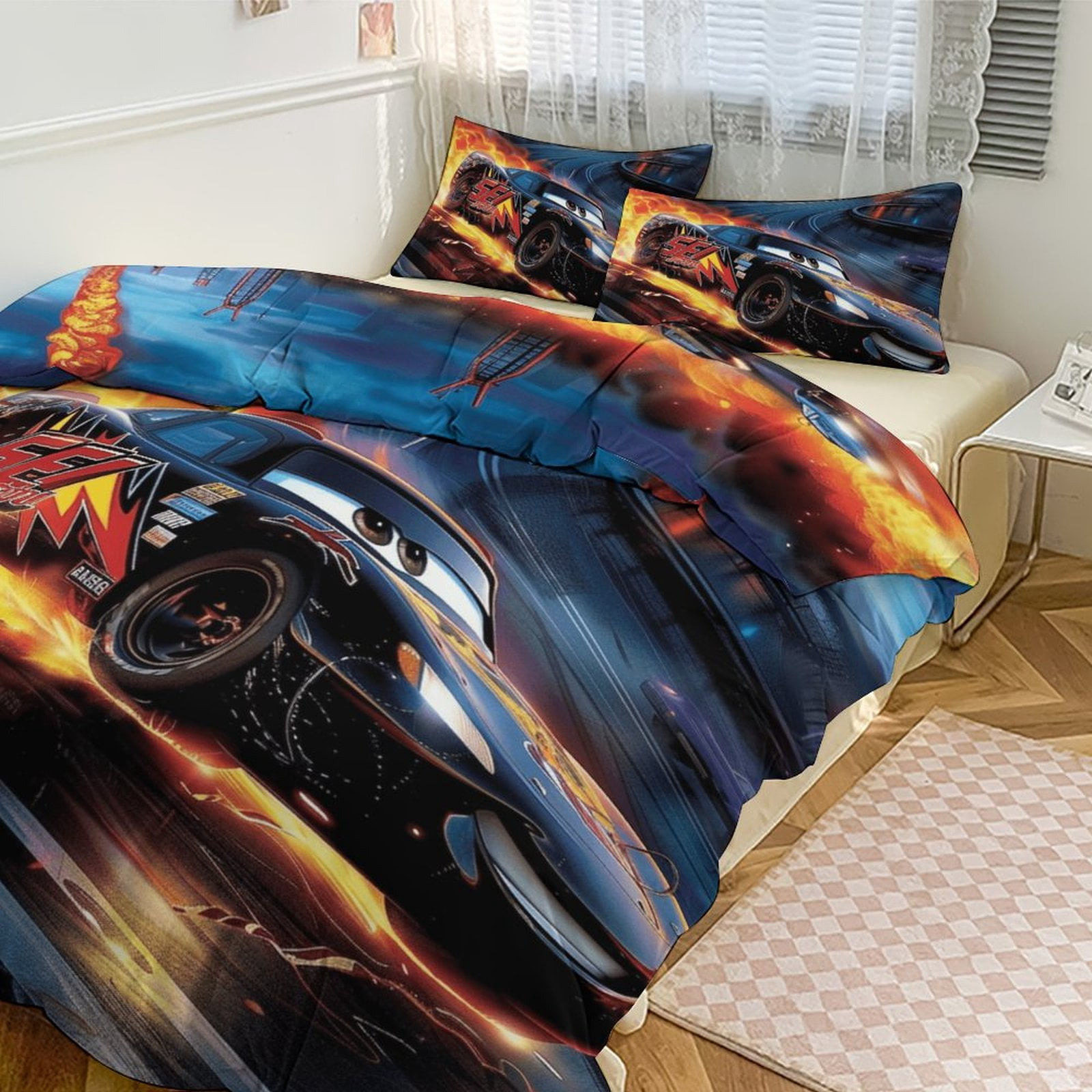 Lightning Pattern Race Car Bedding Sets Twin Duvet Cover 3 Piece Cute ...