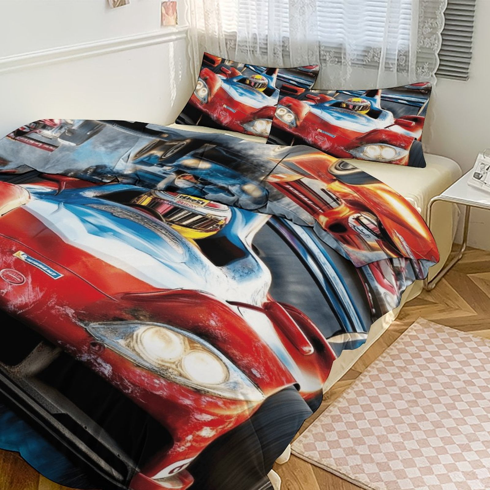 Lightning Pattern Race Car Bedding Sets Twin Duvet Cover 3 Piece Cute ...